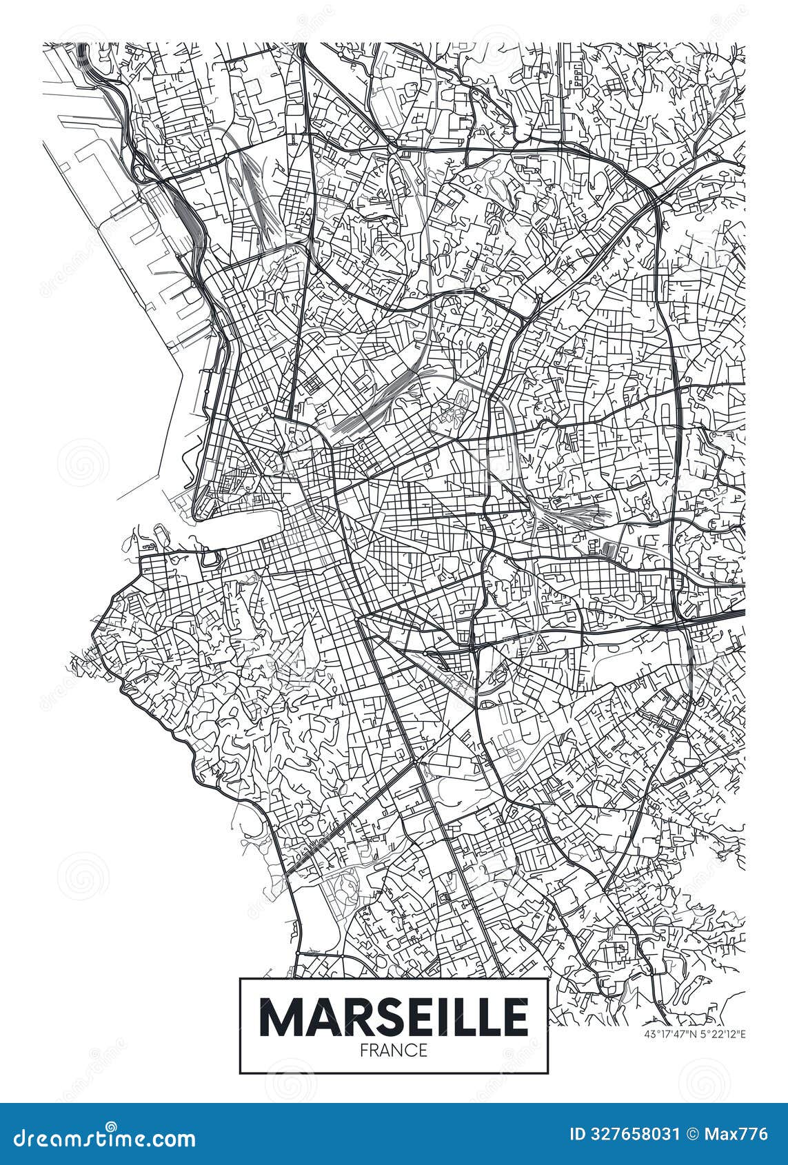 Marseille Map, Detailed Atlas Poster With Roads, Landmarks Plan. Vector ...