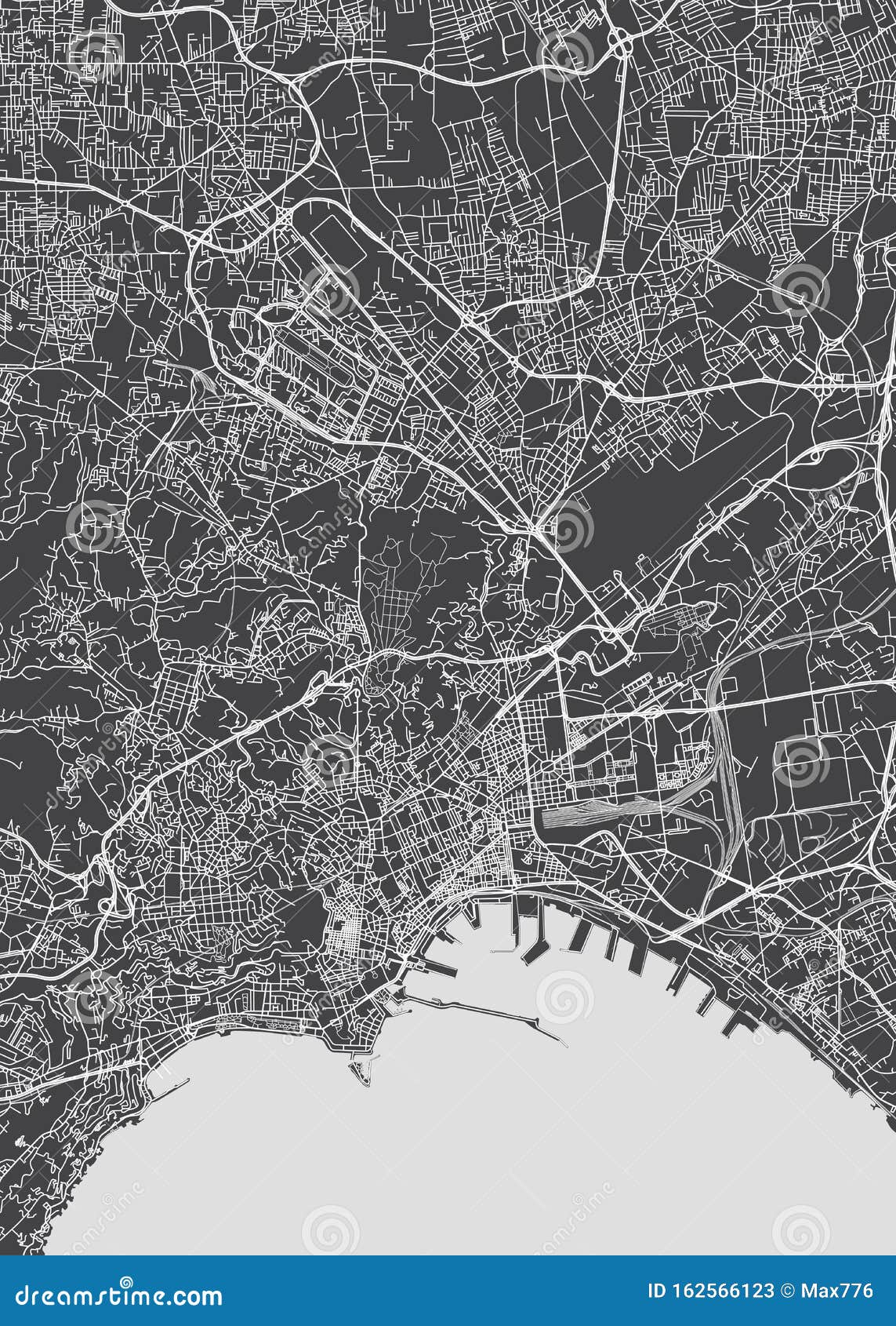 Naples Map. Detailed Map Of Naples City Poster With Streets, Water ...