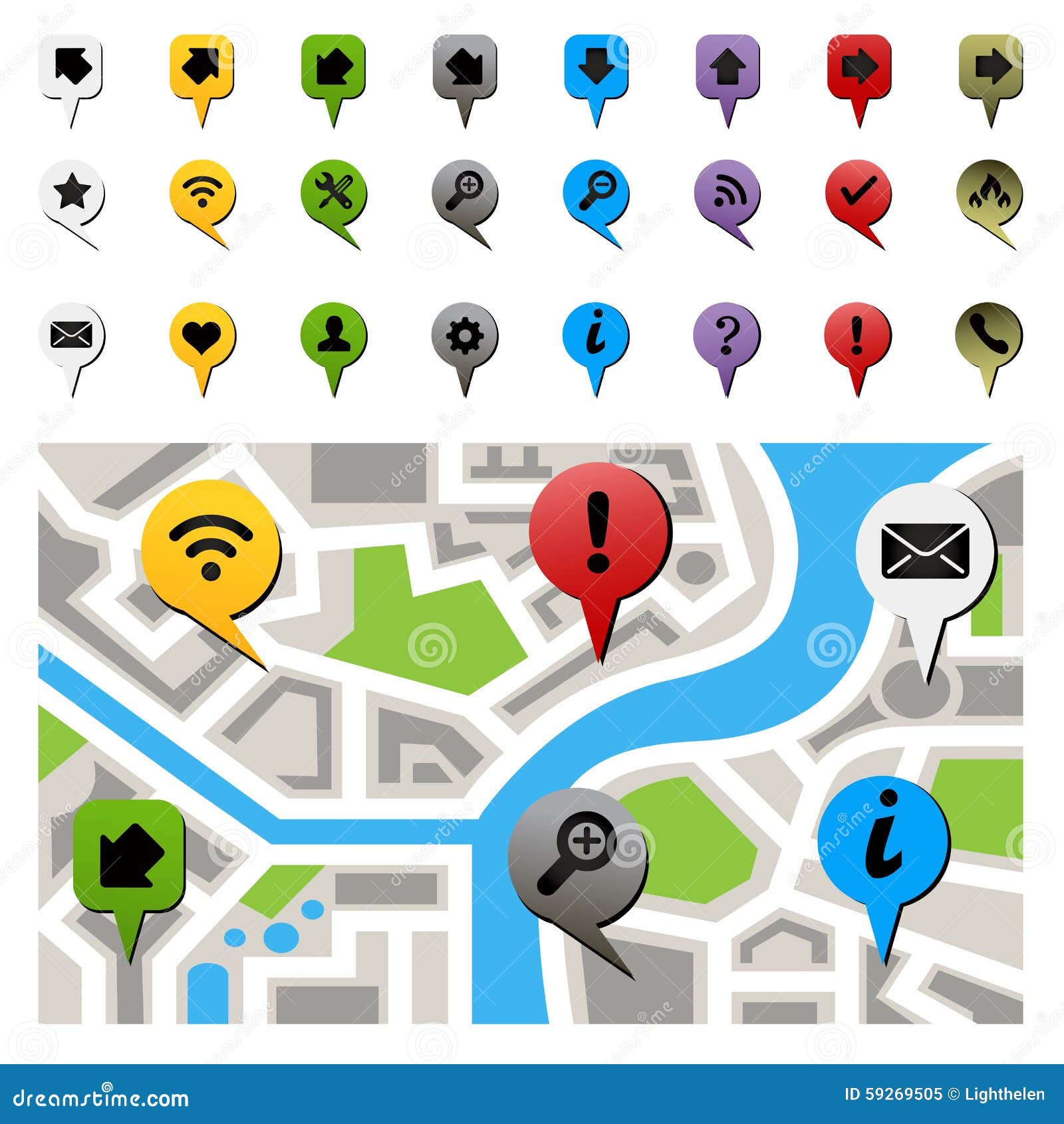 City Map with Navigation Icons Stock Illustration - Illustration of ...