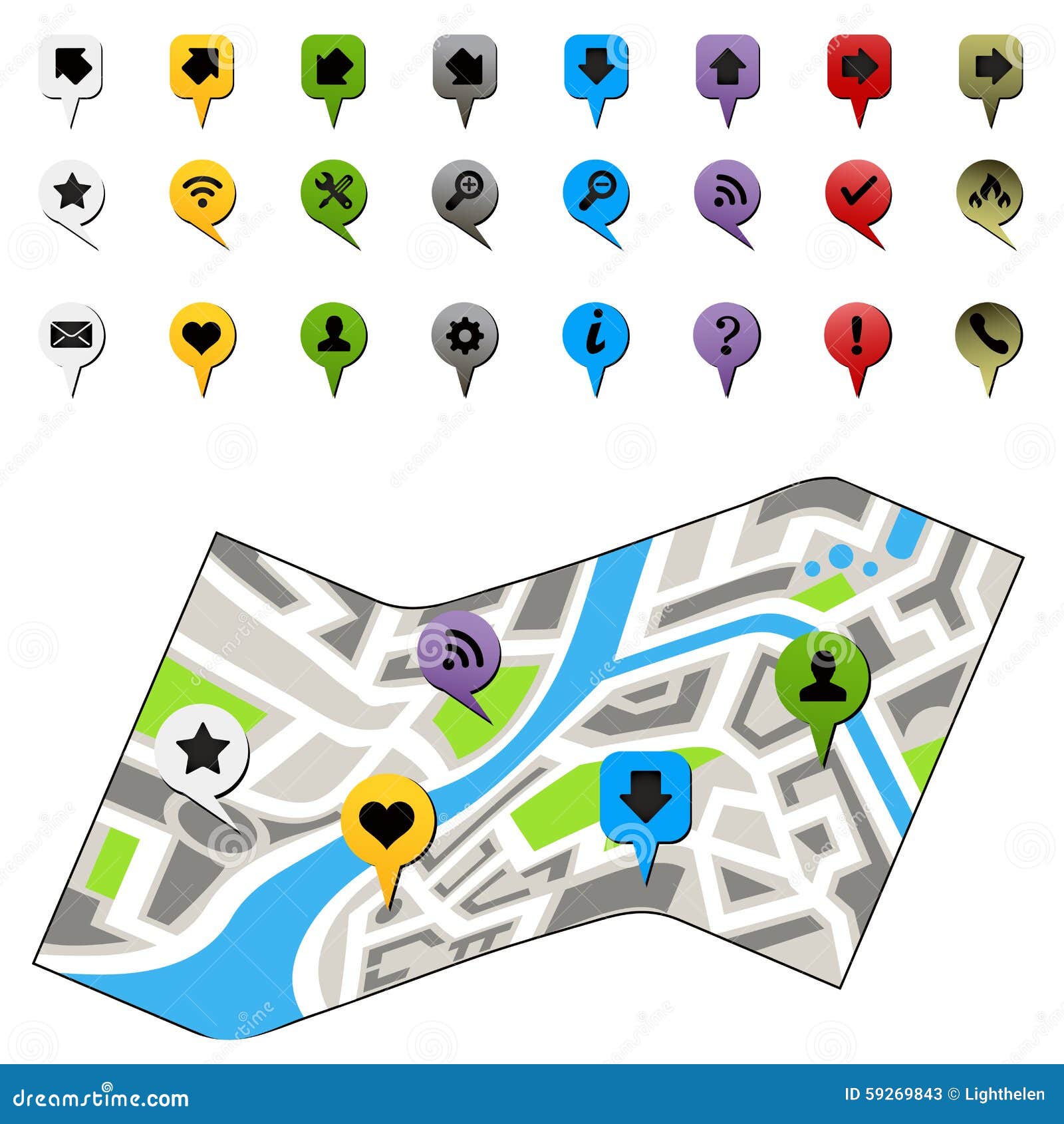 City Map with Navigation Icons Stock Illustration - Illustration of ...