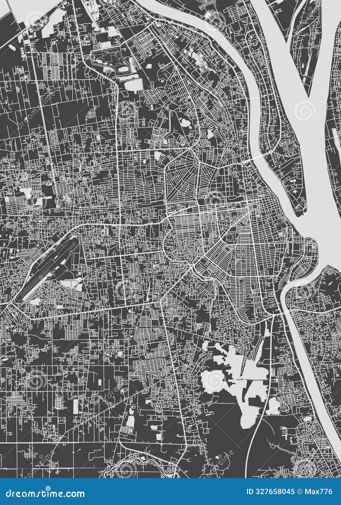 City Map Phnom Penh, Monochrome Detailed Plan, Vector Illustration ...