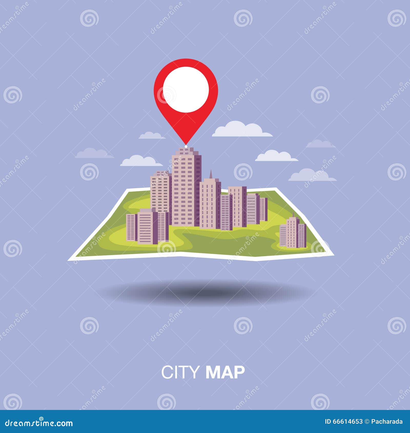 City map. pin ,flat design stock vector. Illustration of folded - 66614653
