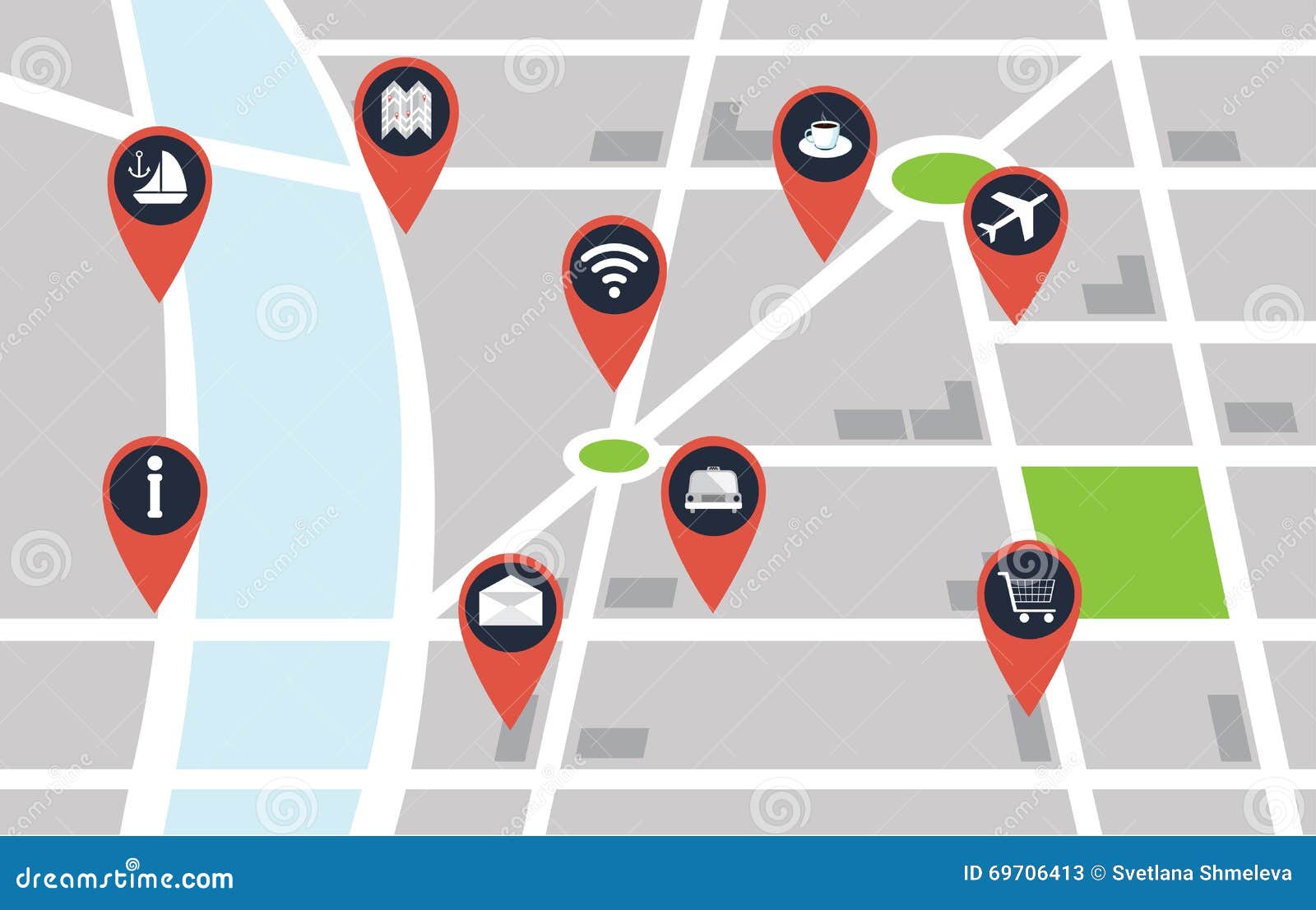 City map with pin stock vector. Illustration of local - 69706413