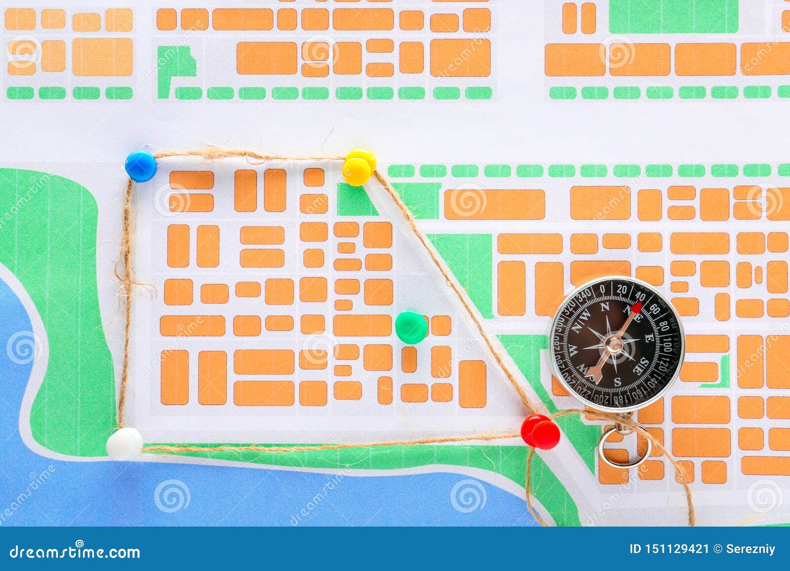 City Map with Pushpins and Compass. Travel Planning Stock Image - Image ...