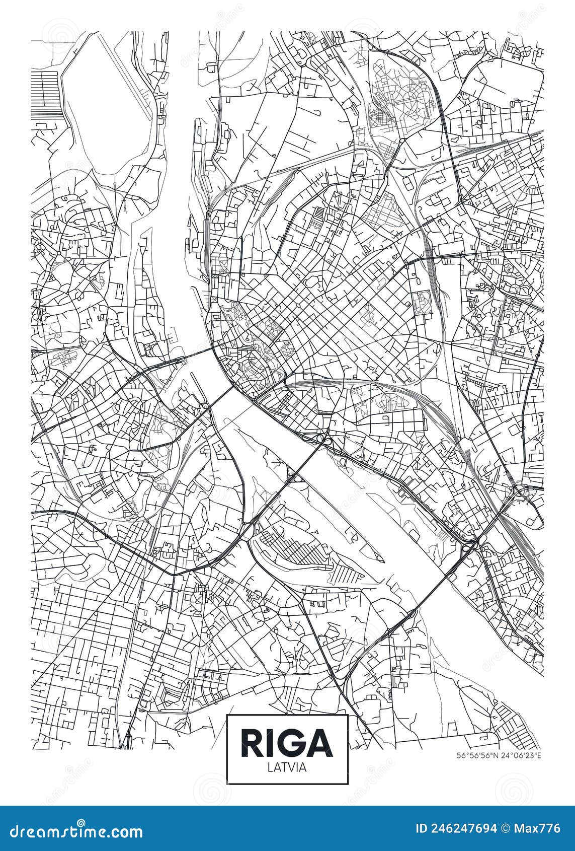 City Map Riga, Travel Vector Poster Design Stock Vector - Illustration ...
