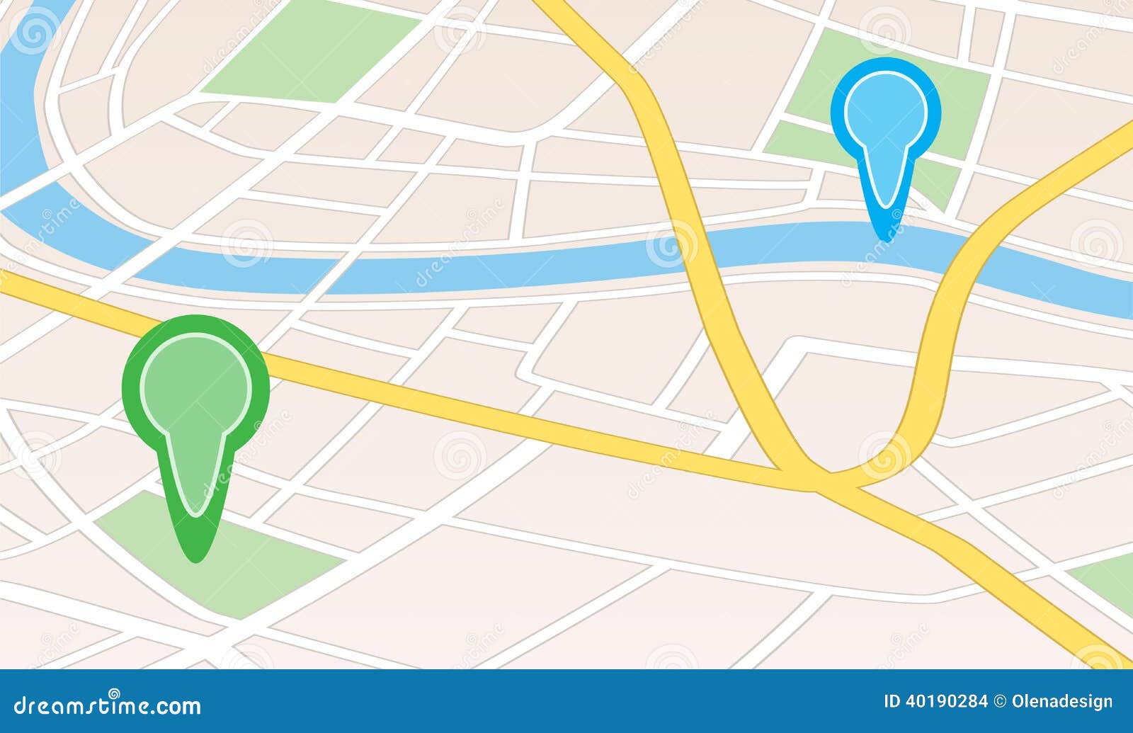 City Vector Map with River and Pointers in Perspec Stock Vector ...