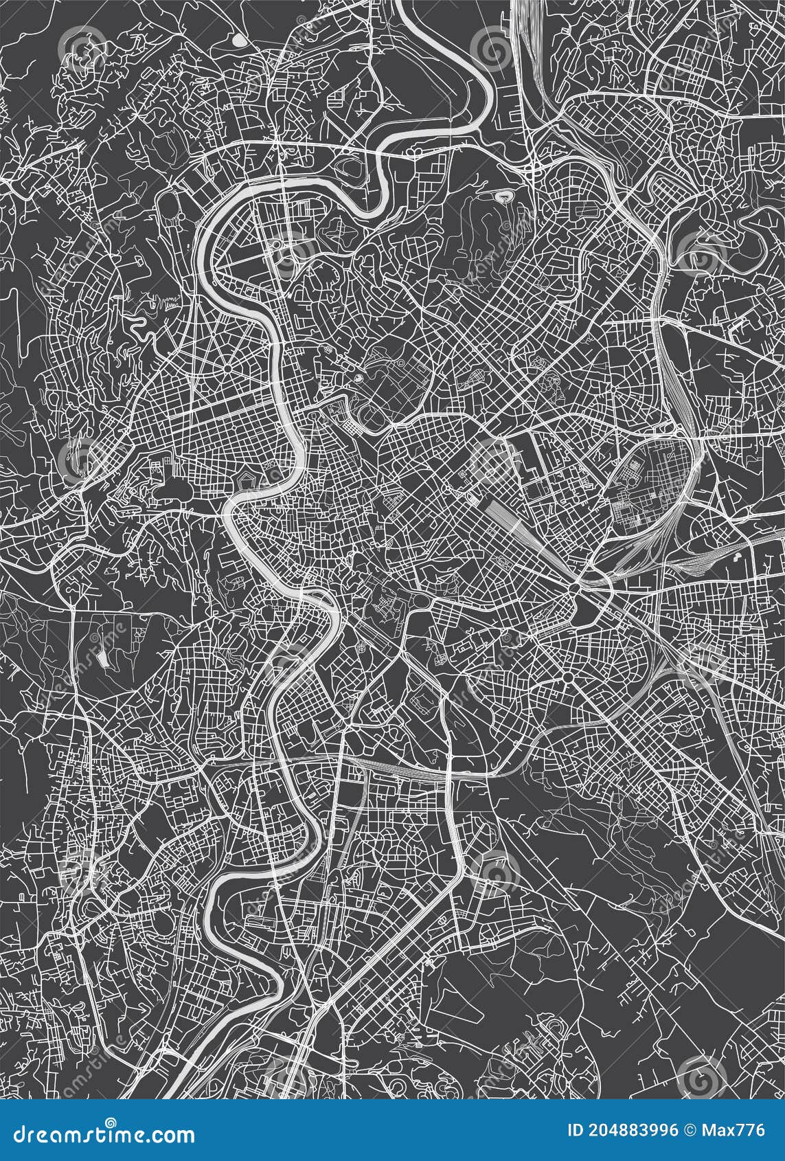 City Map Rome, Monochrome Detailed Plan, Vector Illustration Stock ...