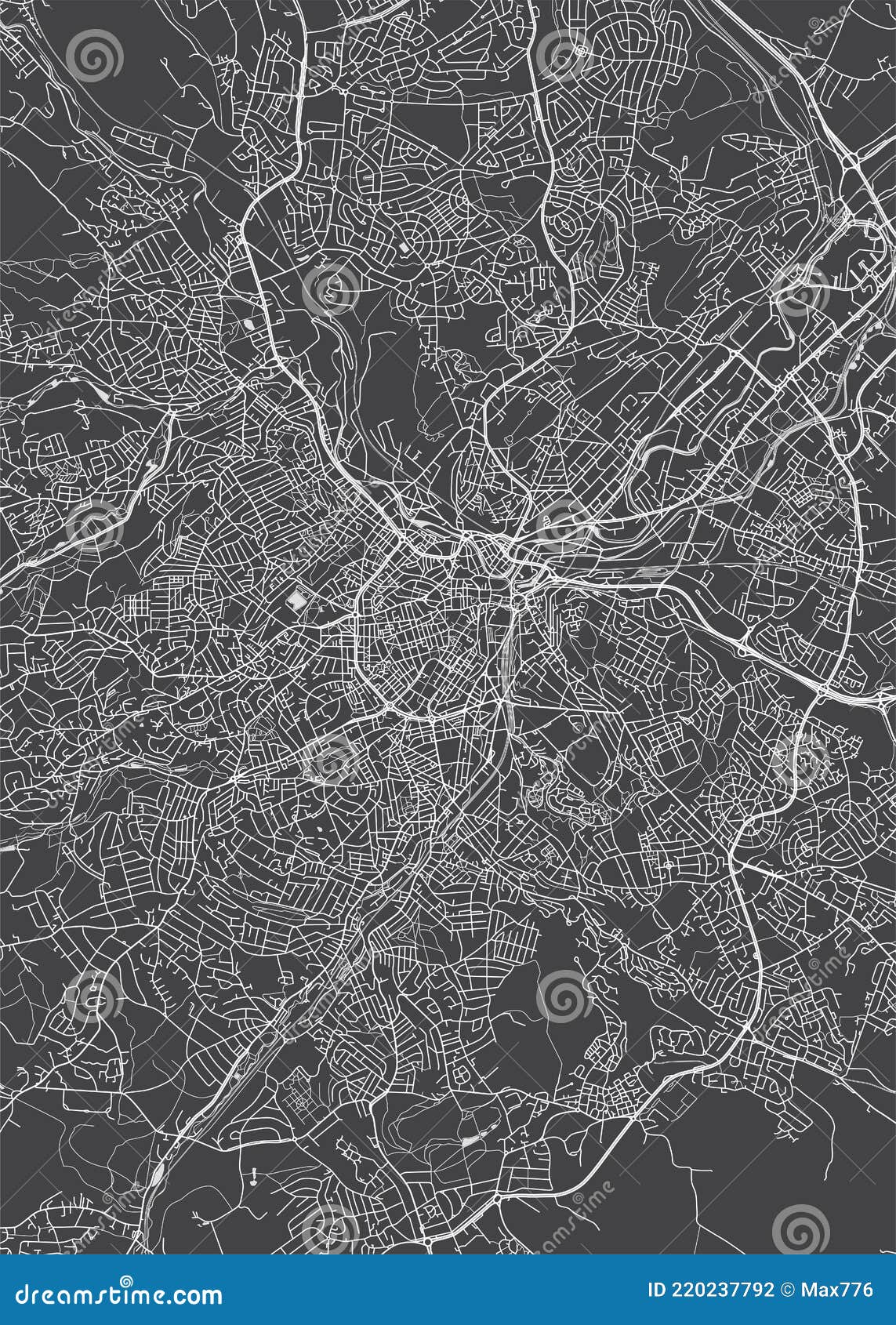 City Map Sheffield, Monochrome Detailed Plan, Vector Illustration Stock ...