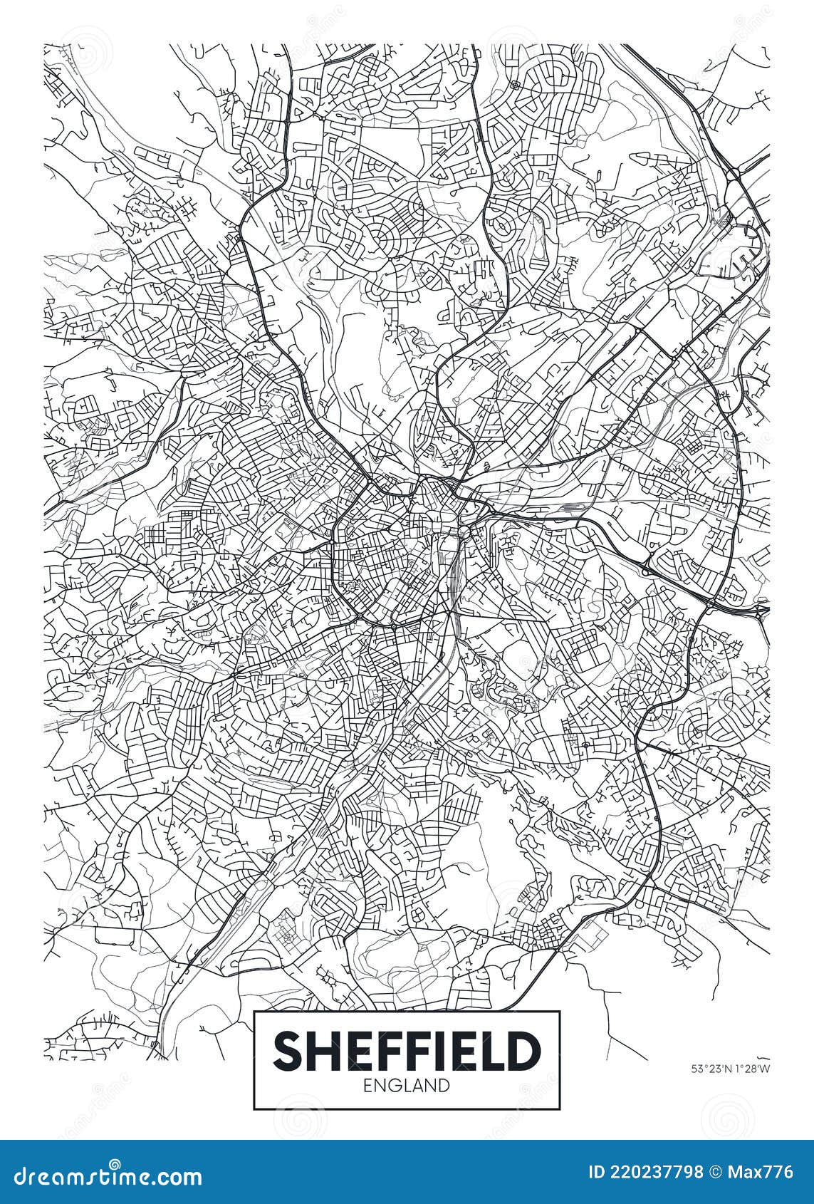 City Map Sheffield, Travel Vector Poster Design Stock Vector ...
