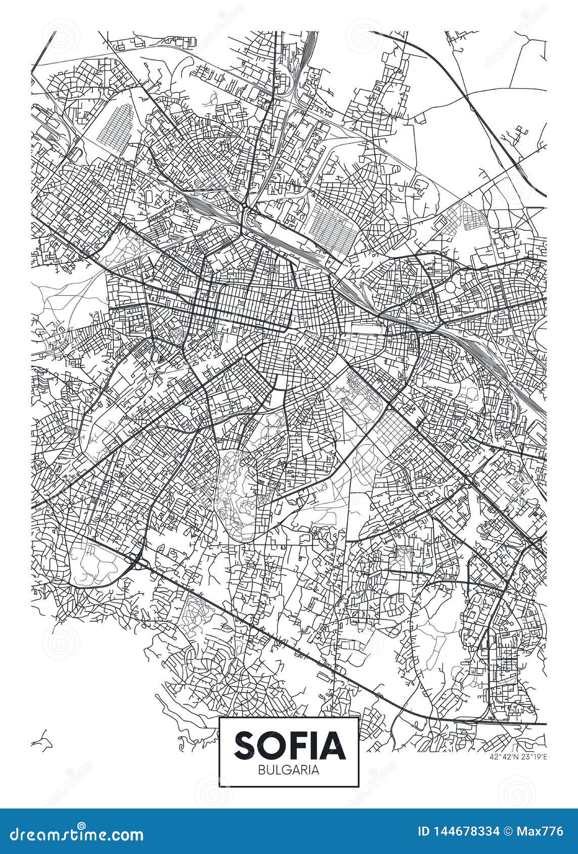 City Map Sofia, Travel Vector Poster Design Stock Vector - Illustration of neighborhood, plan ...
