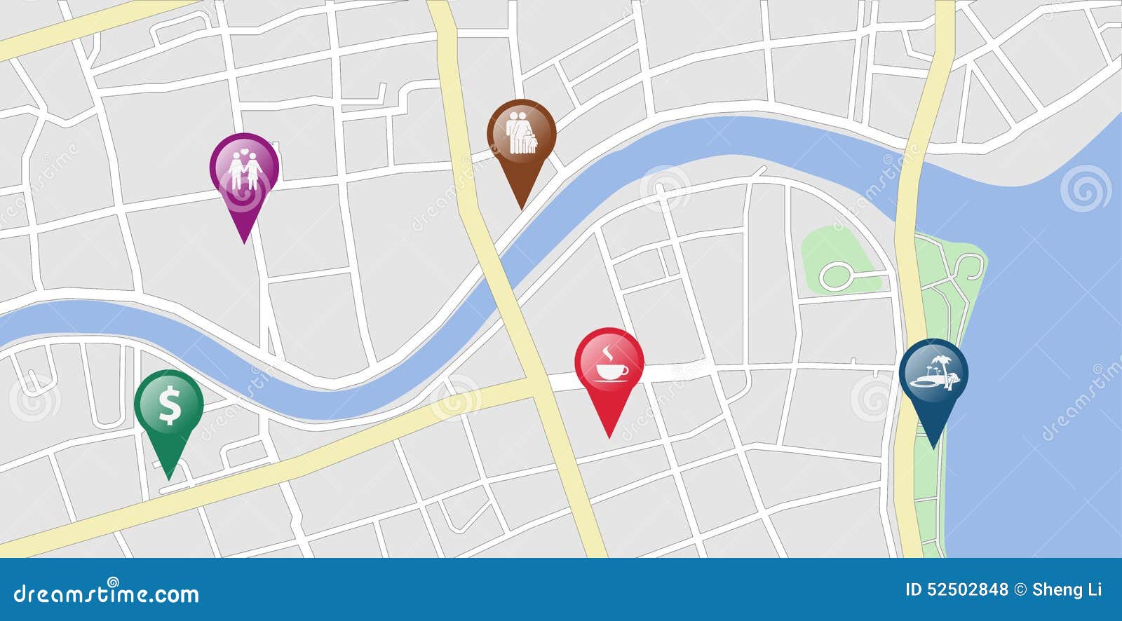 City Map with Some Location Tags Stock Vector - Illustration of branch ...