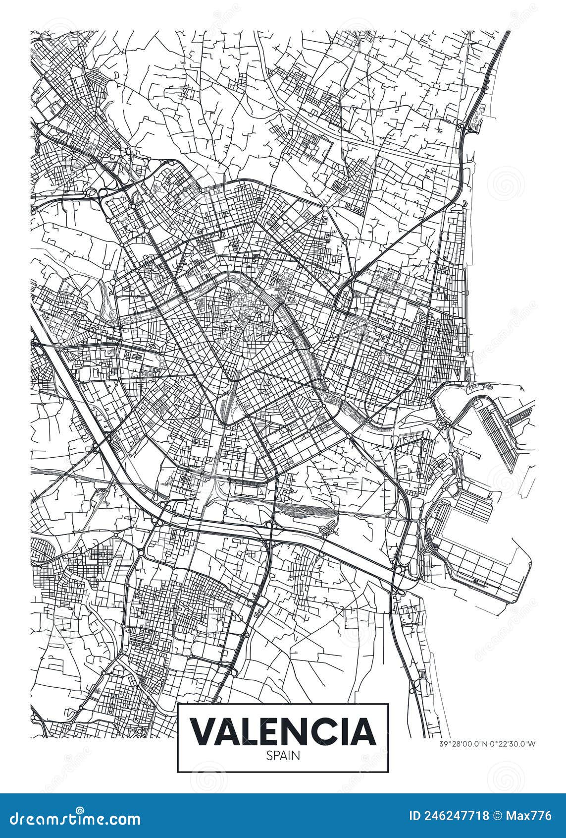 City Map Valencia, Travel Vector Poster Design Stock Vector ...