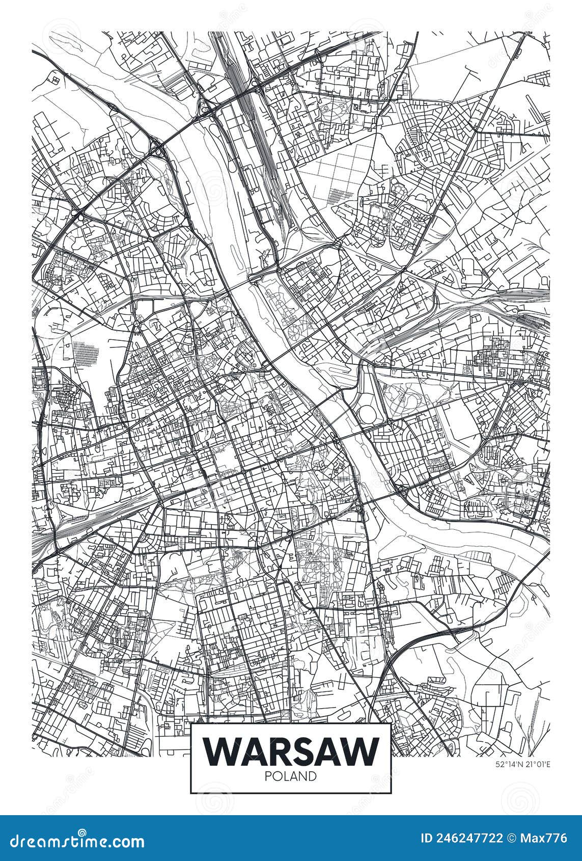 City Map Warsaw, Travel Vector Poster Design Stock Vector ...
