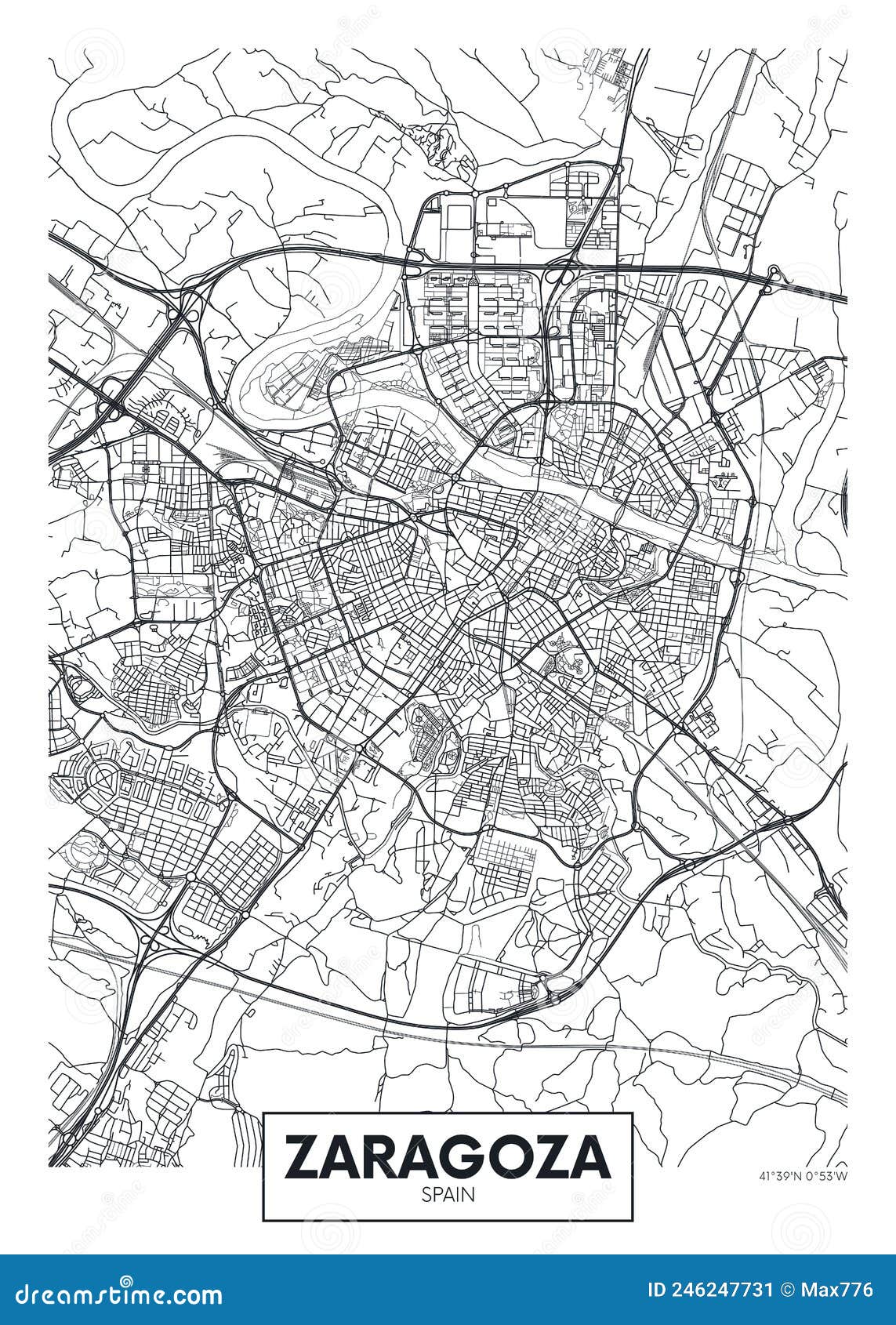 Zaragoza Map Vector Silhouette Illustration Isolated On White ...
