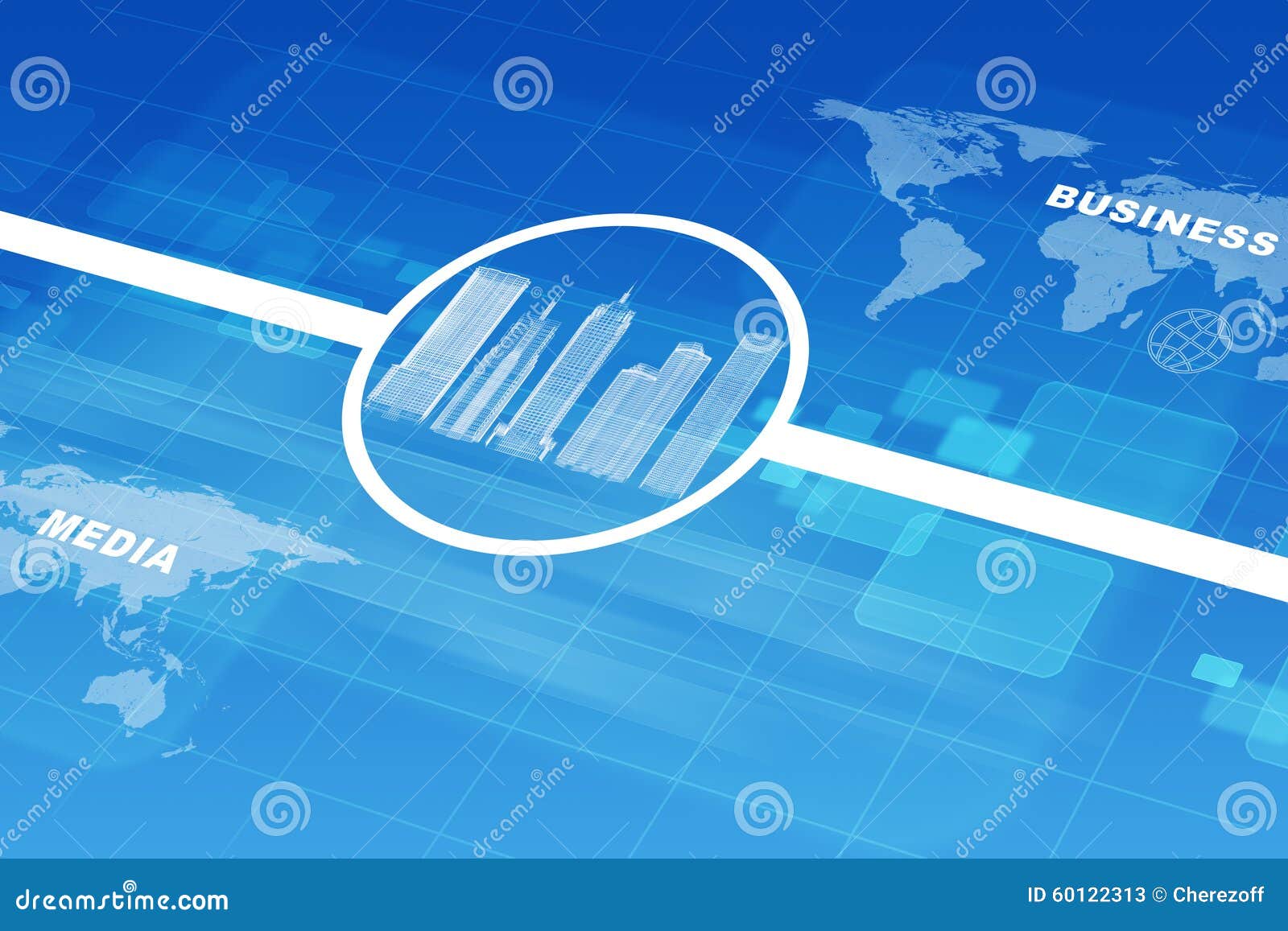 City Model with World Map and Words Stock Illustration - Illustration ...