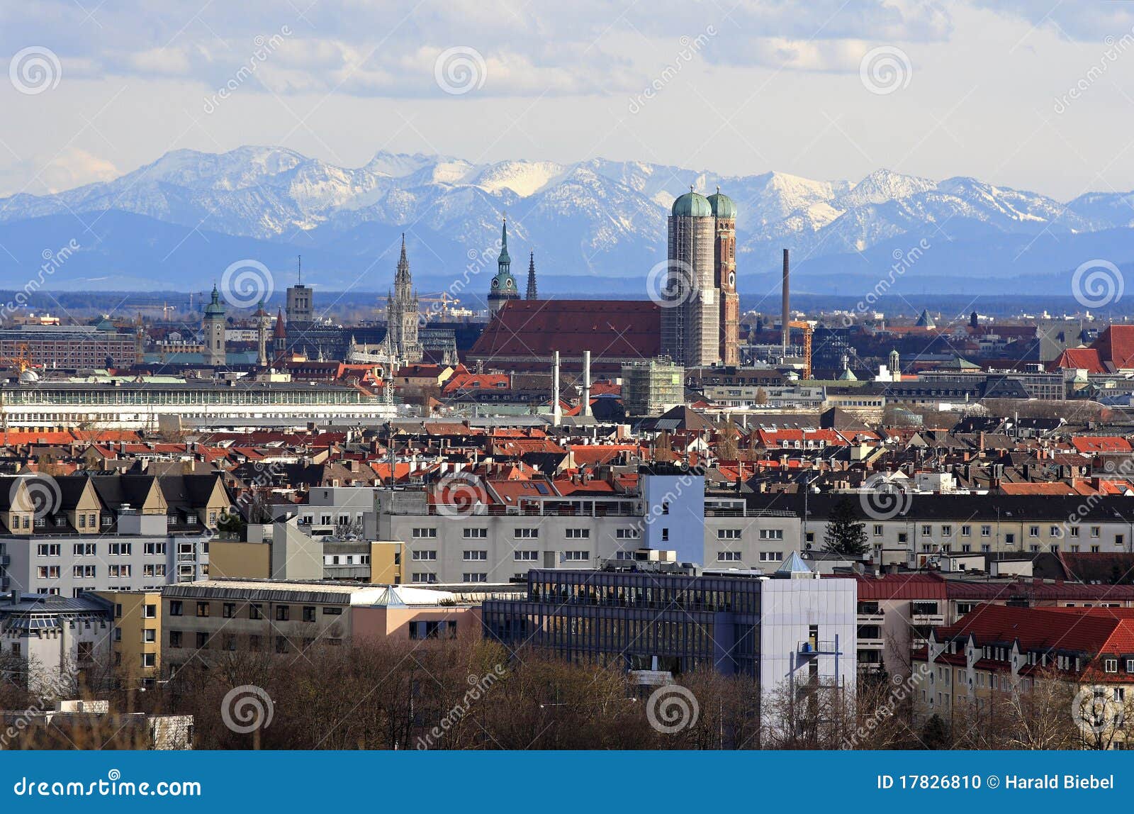 City of Munich with View To the Alps Stock Photo - Image of chruch ...