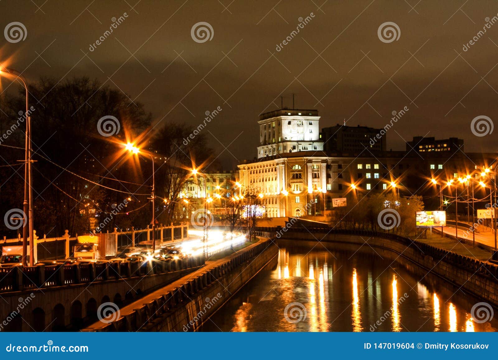 The City at Night Along the River Stock Photo - Image of traditional ...
