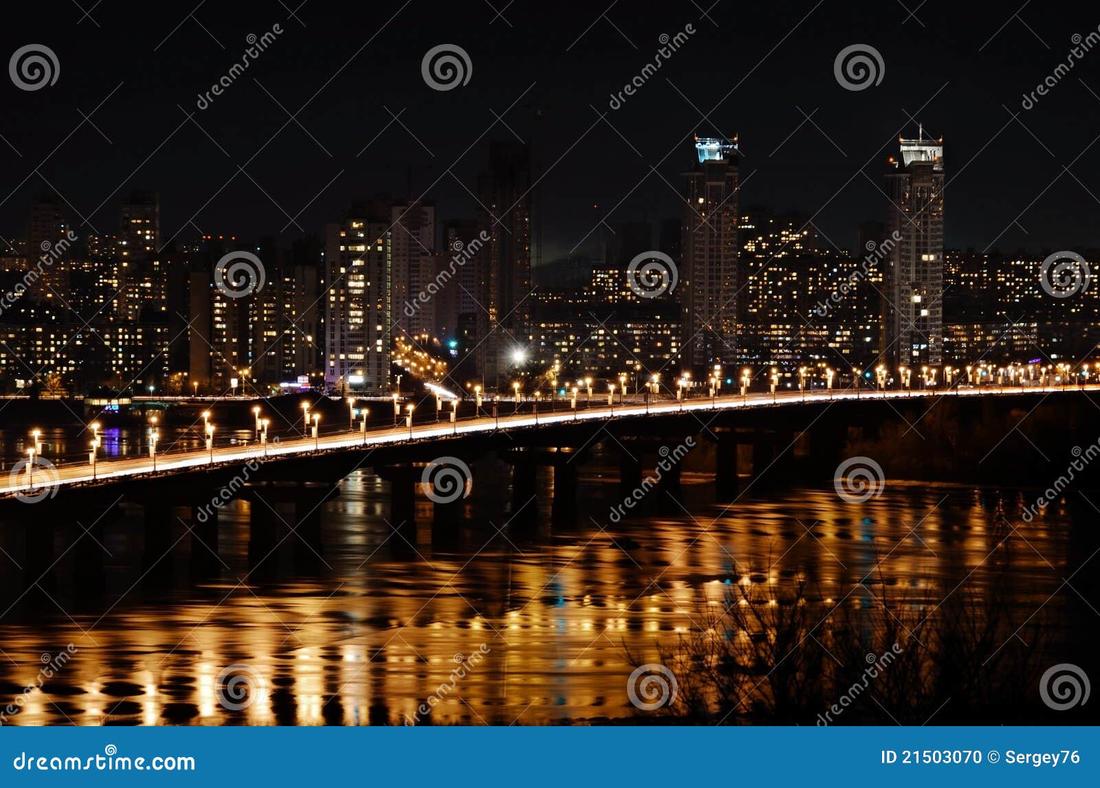 City at Night and Bridge with Lights Stock Photo - Image of place ...
