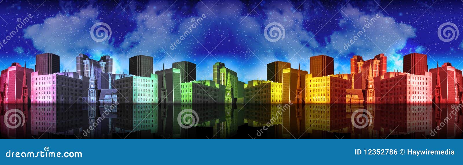 City in the Night Header with Many Colors Stock Illustration ...