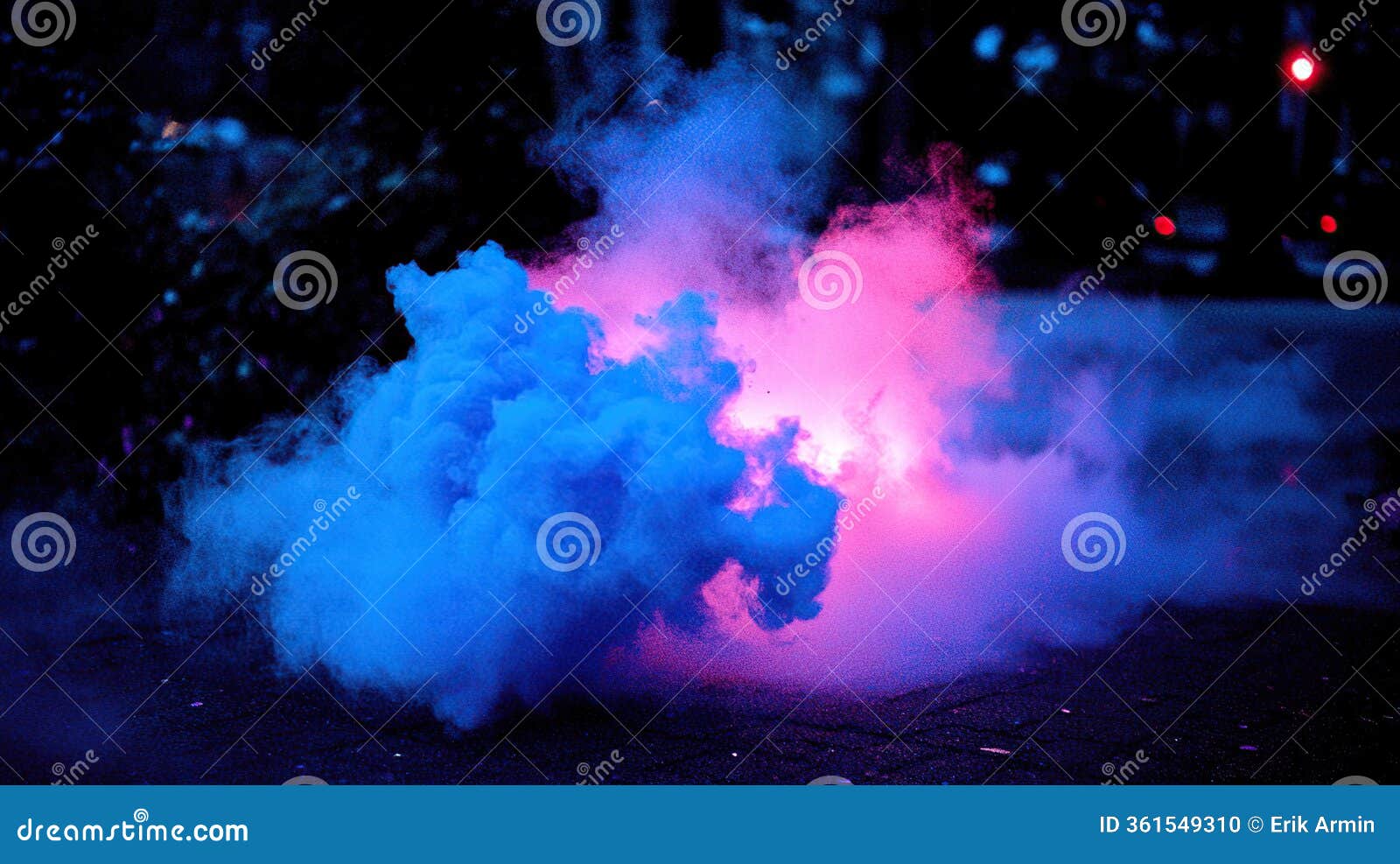 City Night, Pink Blue Smoke Bomb Explodes, Crowd Blurred Stock Photo ...