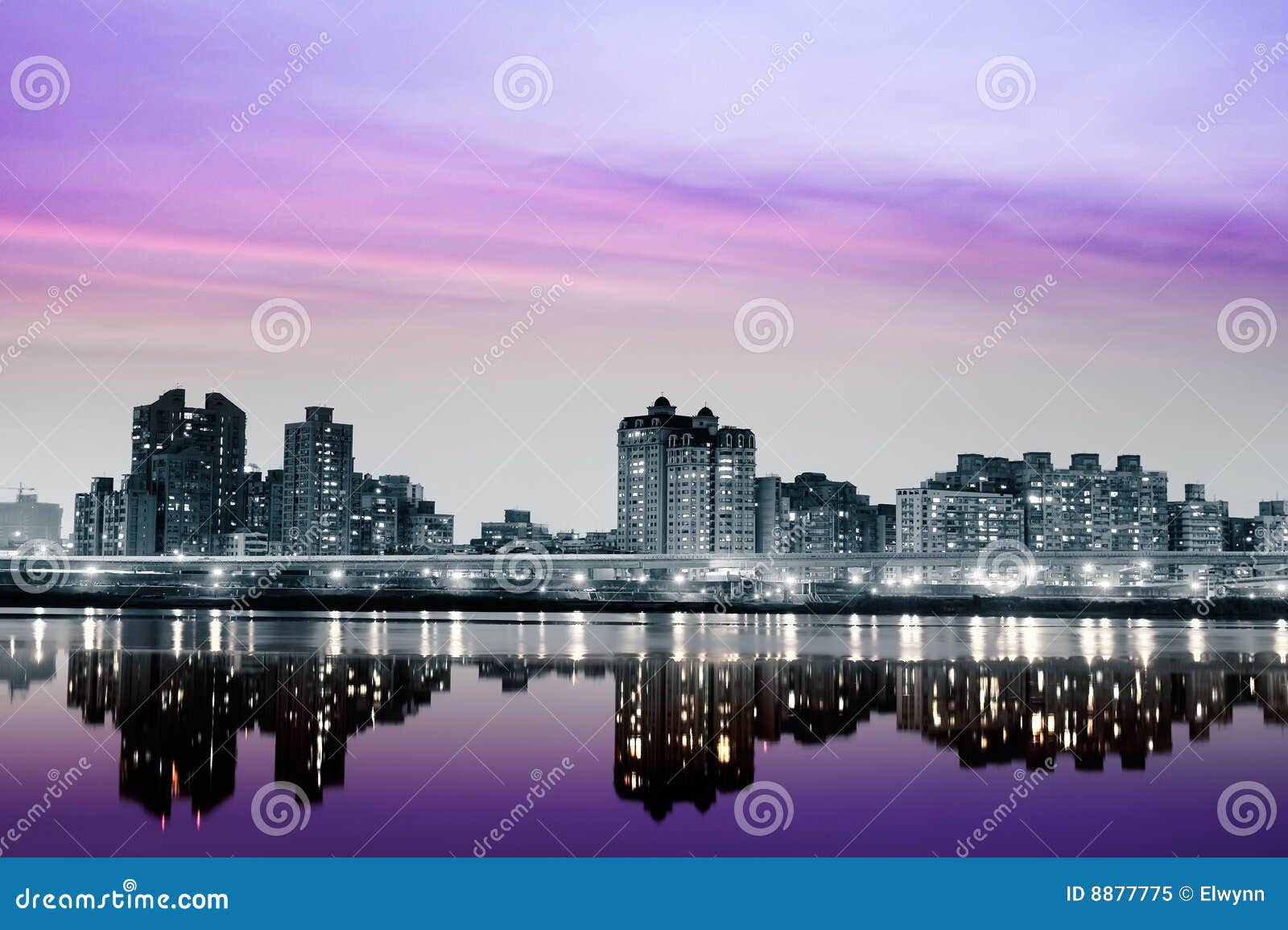 City Night with Purple Light Stock Image - Image of downtown ...