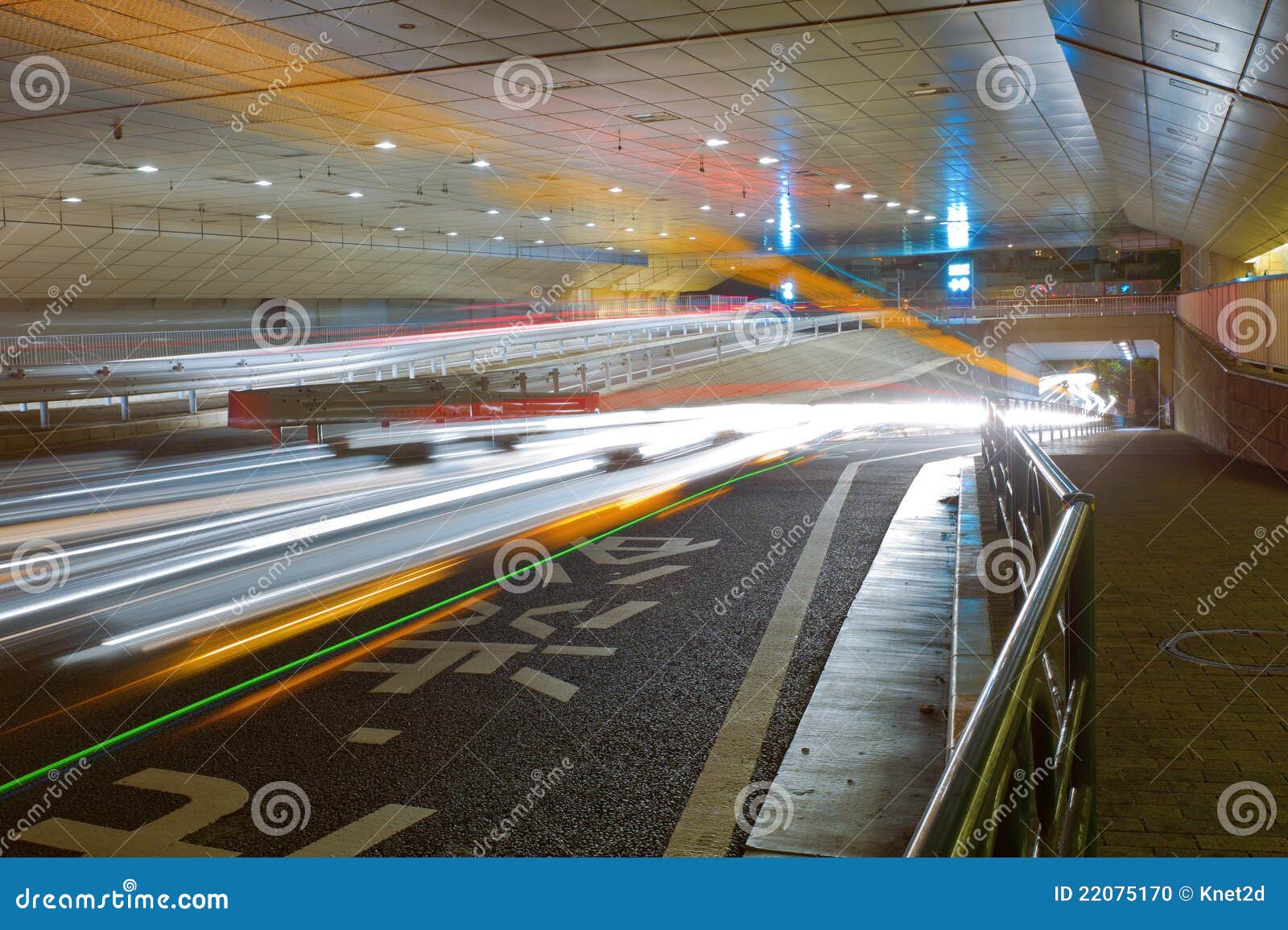 City Night Scene with Car Motion Lights Stock Photo - Image of concrete ...