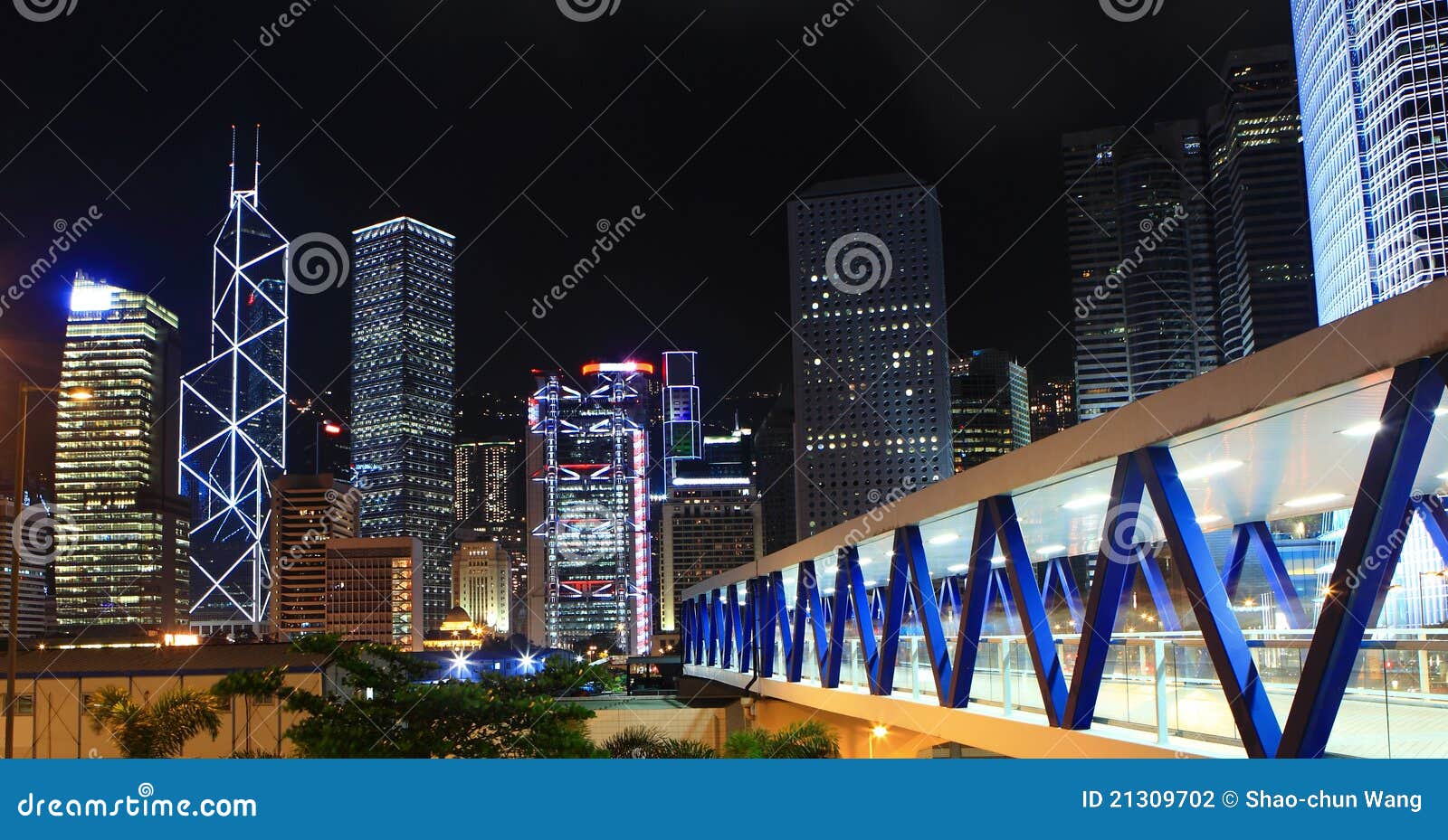City Night Scene with Modern Skyscraper Stock Photo - Image of bridge ...