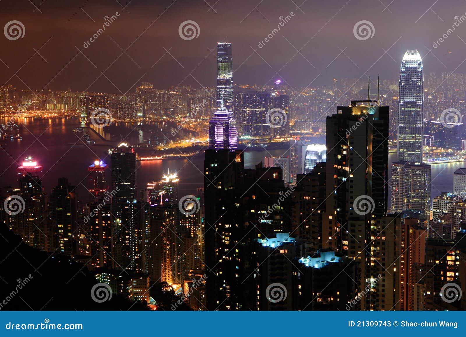 City Night Scene with Modern Skyscraper and Buildi Stock Image - Image ...