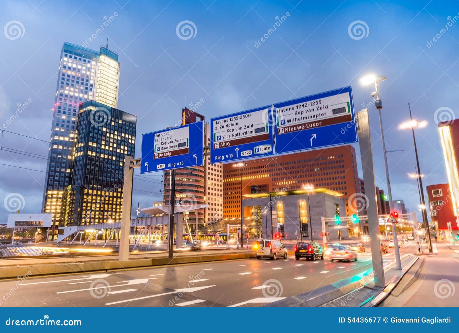 City Night Traffic on Erasmus Bridge, Rotterdam Editorial Photography ...