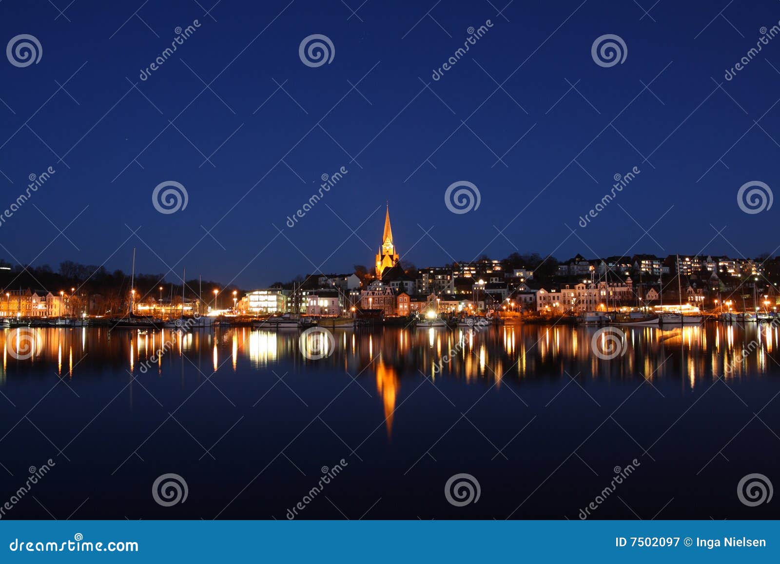 City at Night with Waterfront Stock Image - Image of reflection ...