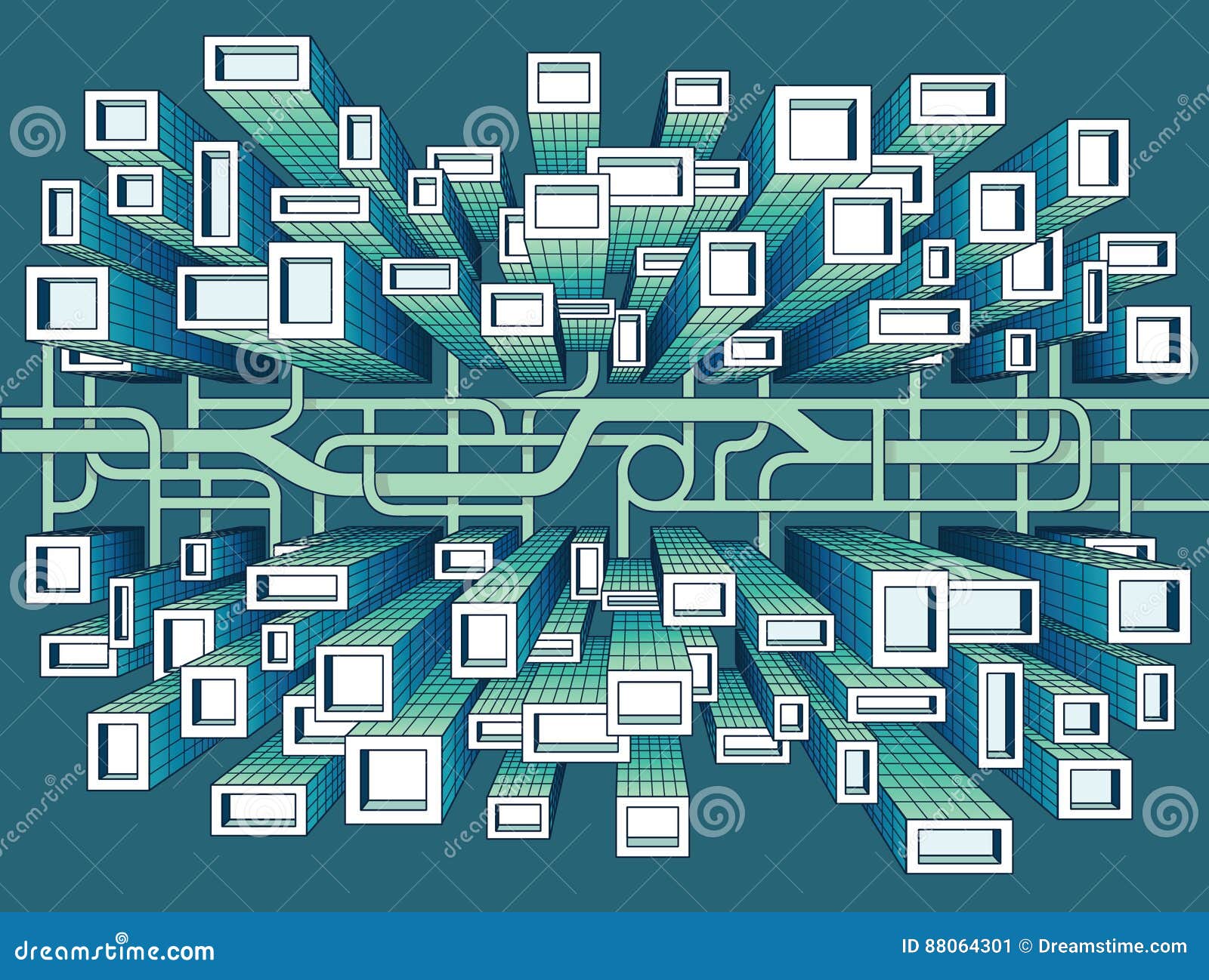 Two Point Perspective Line Drawings. Vector Set Of Cubes And ...