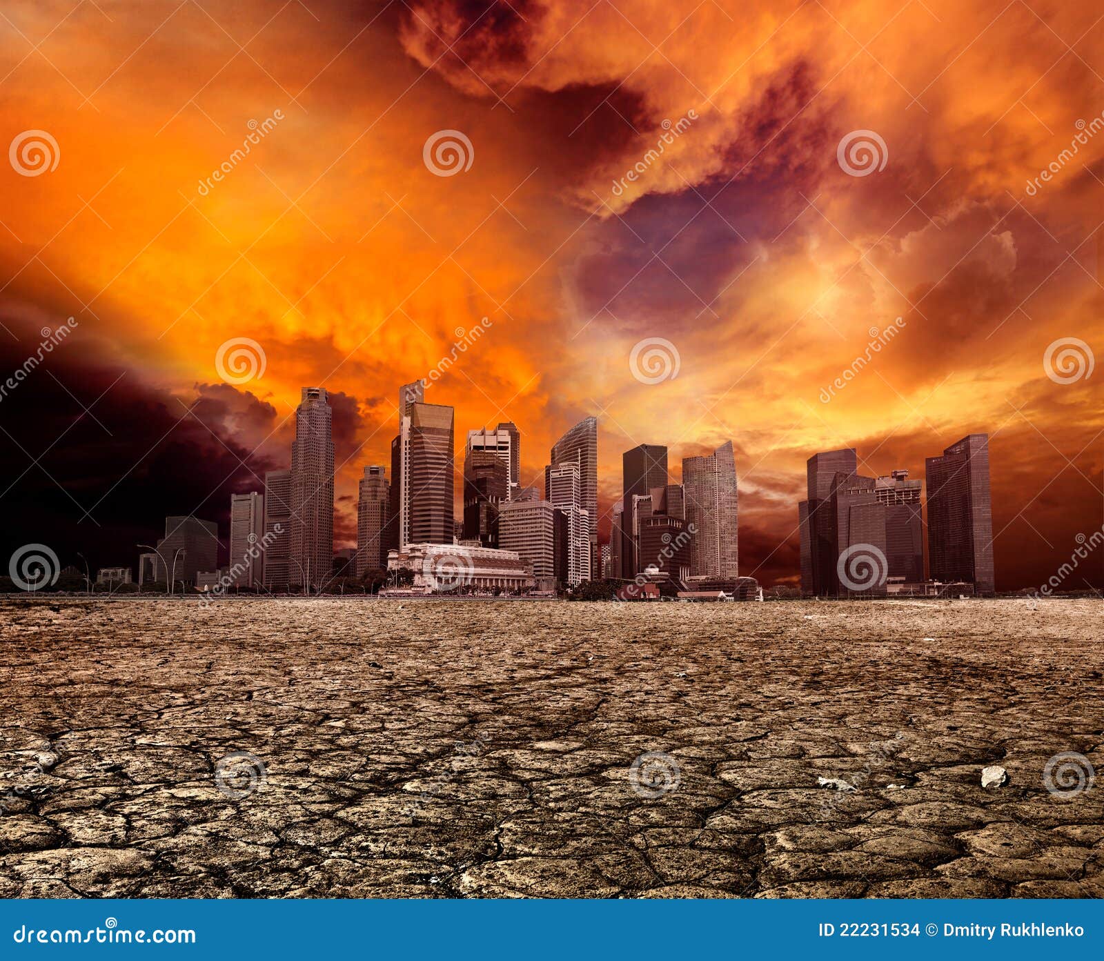 City Overlooking Desolate Landscape Stock Photo - Image of land, cloudy ...