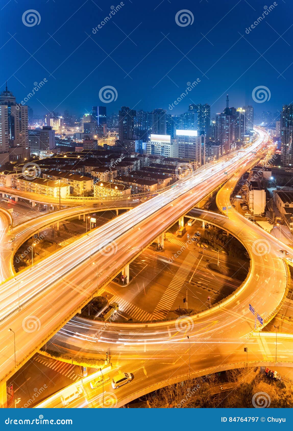 City overpass at night stock image. Image of building - 84764797