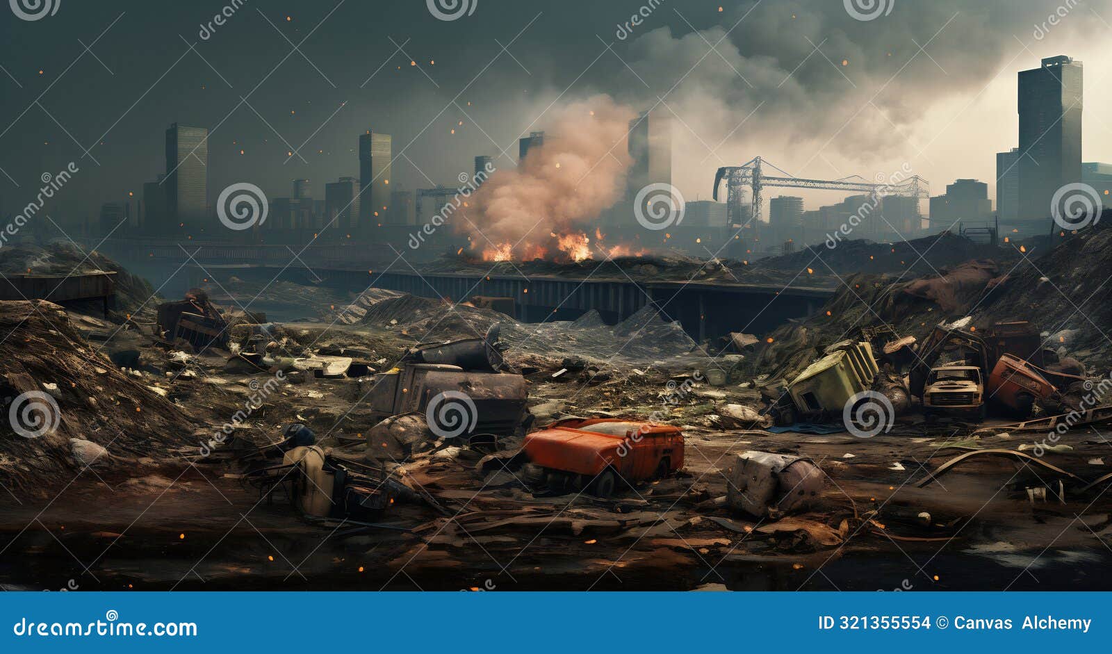 City Polluted with Trash and Smoke Stock Photo - Image of damaging ...