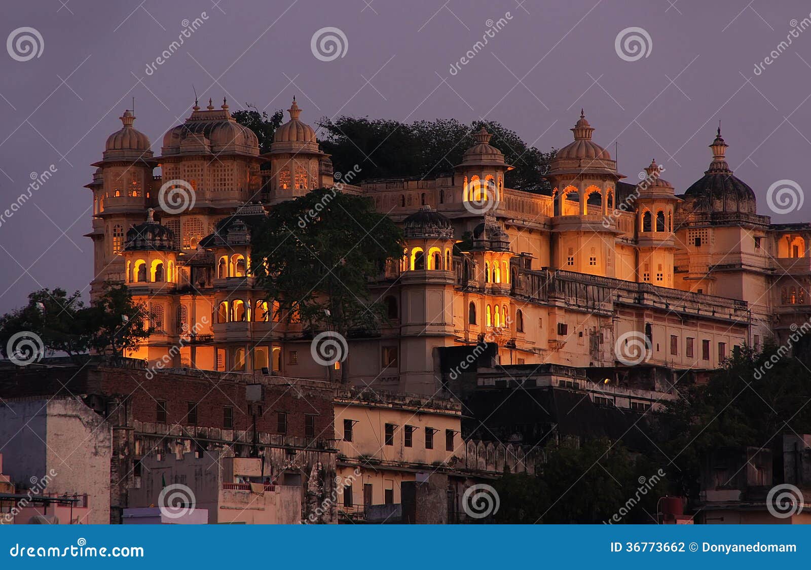 City Palace Complex at Night, Udaipur, India Stock Photo - Image of ...