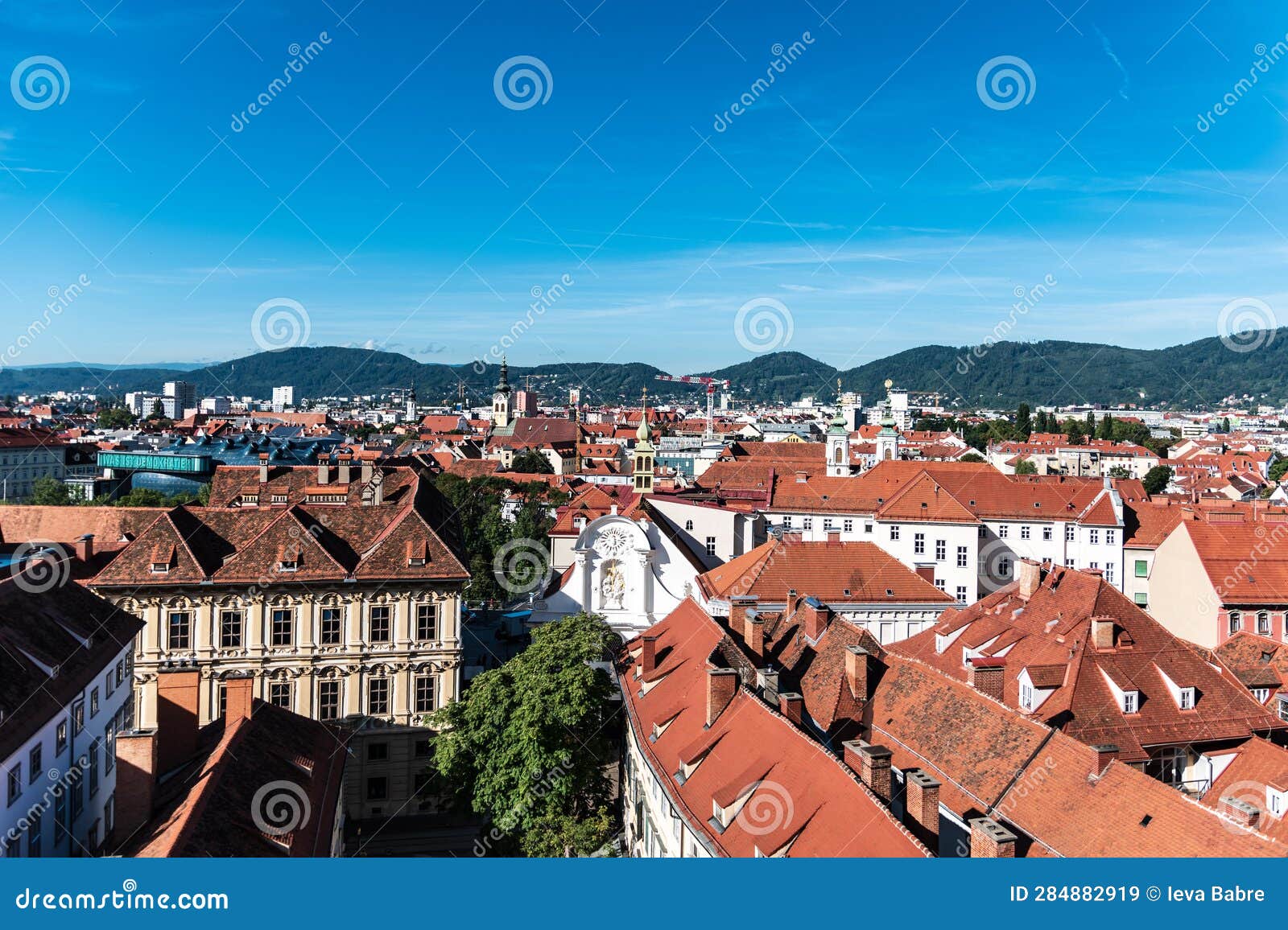 City Panorama. Red Roofs, Austria Stock Image - Image of horizon, blue: 284882919