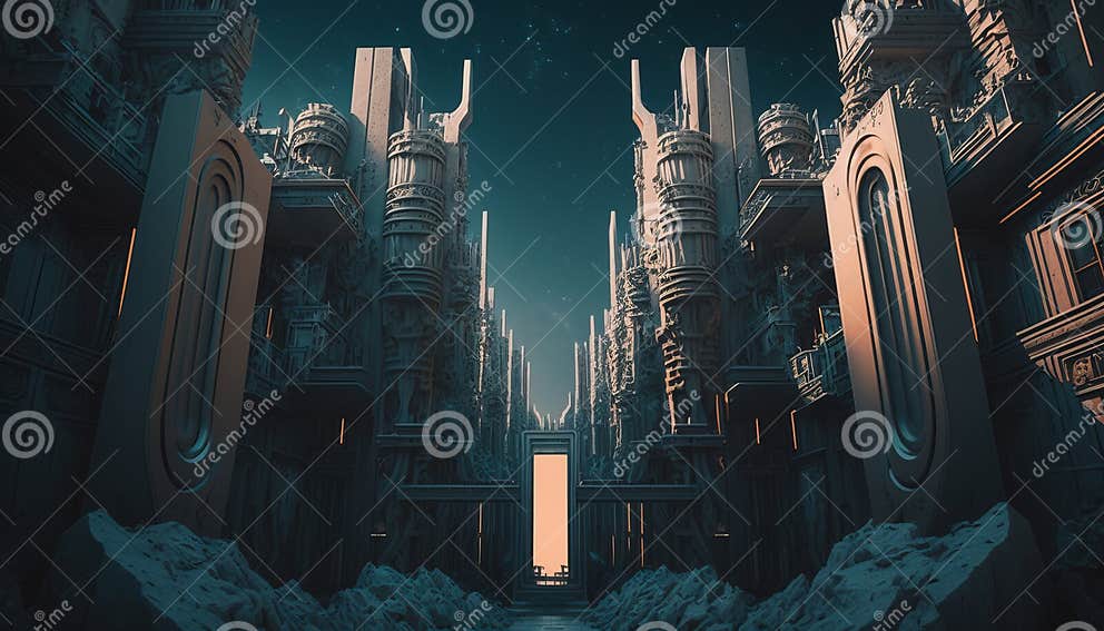 City in a Parallel Dimension. Generative AI Stock Illustration ...