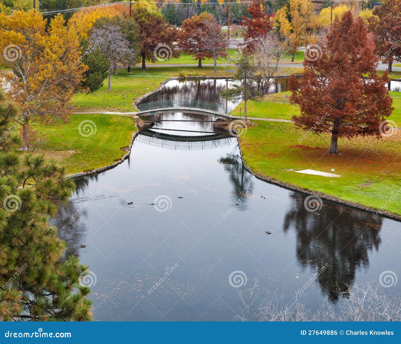 City Park Foot Bridge Autumn Stock Photo - Image of nature, bridge ...