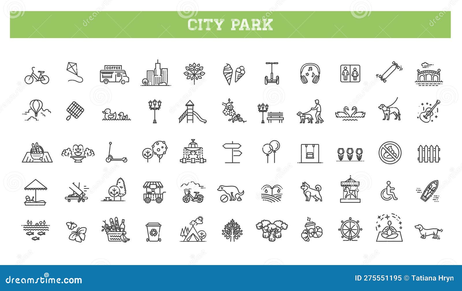 City Park Icons Set. the Open Plot of Land for Recreation Stock Vector ...
