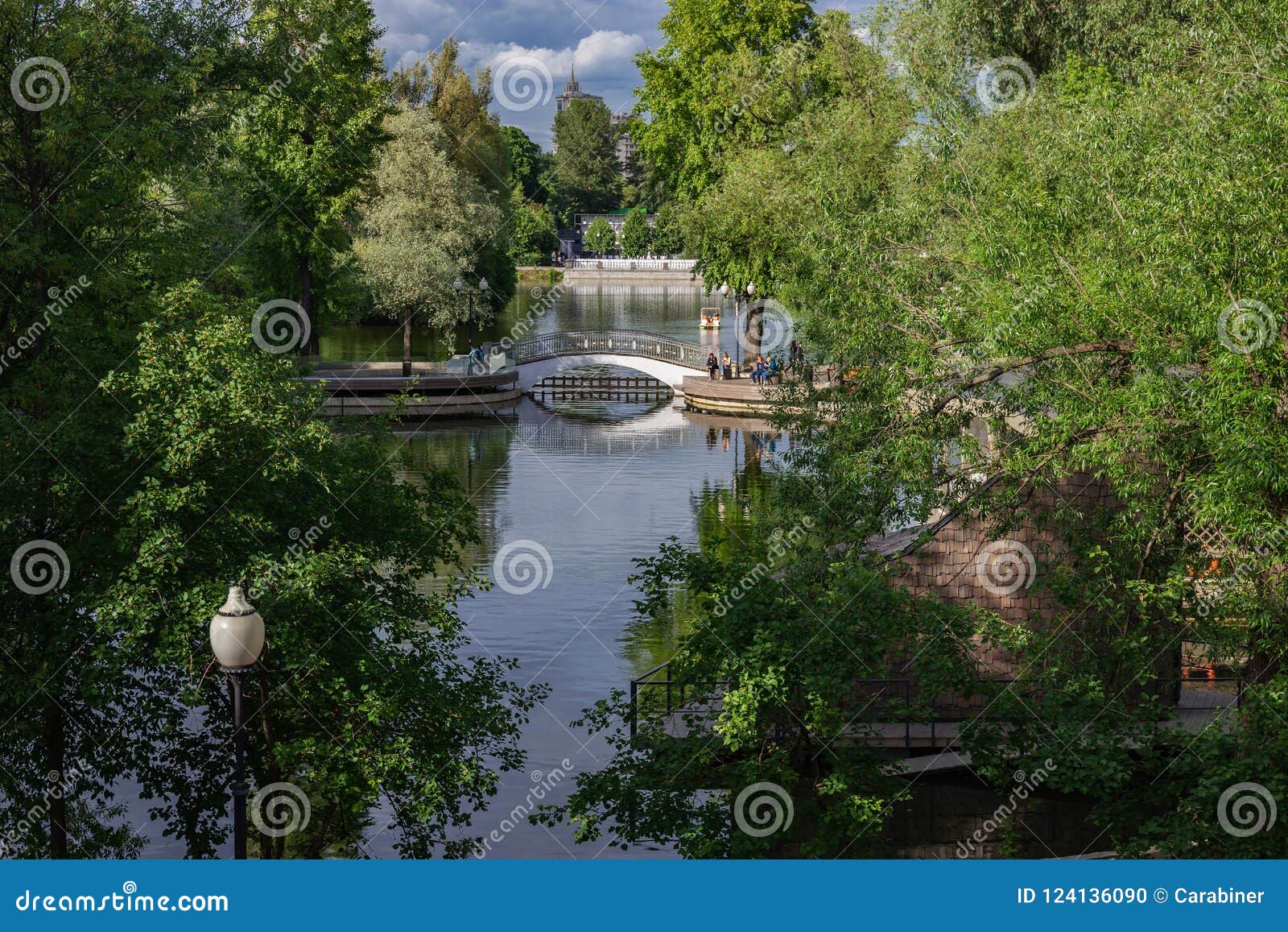City Park with Lake and Bridge Stock Photo - Image of canal, city ...