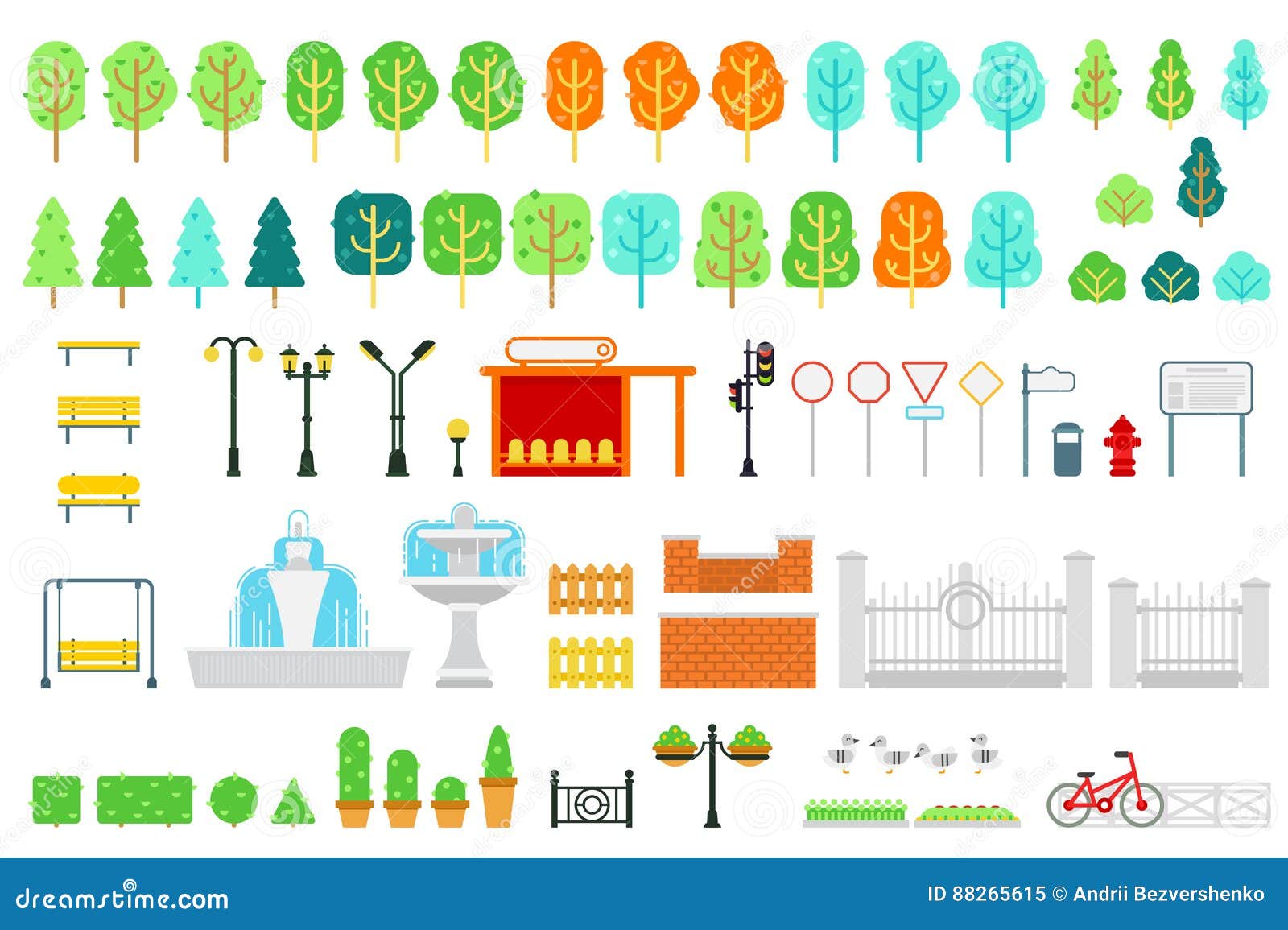 City And Park Map Vector Elements In Flat Design | CartoonDealer.com ...