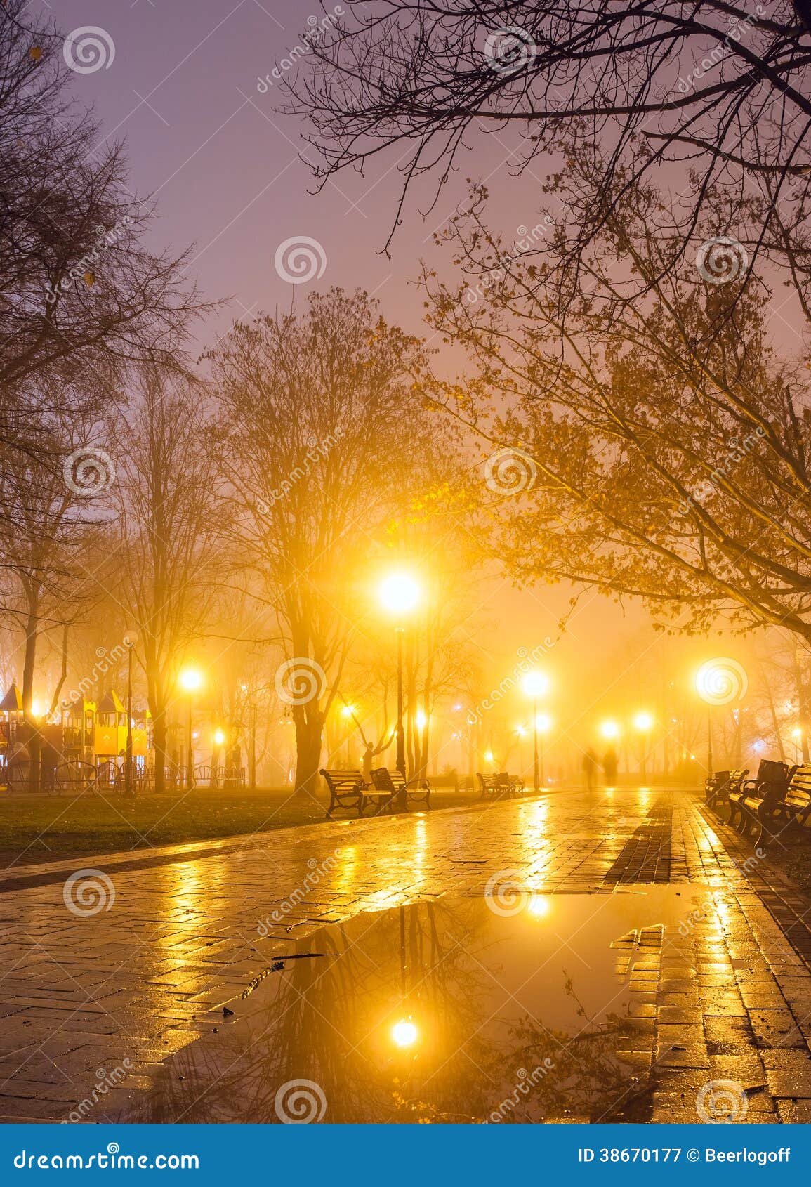 City park at night stock image. Image of park, lantern - 38670177