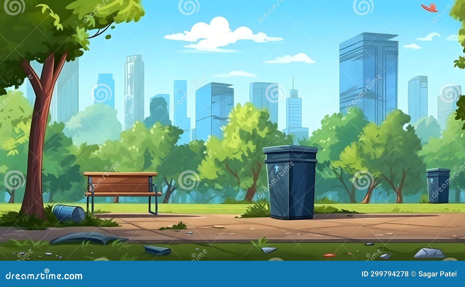 City Park with Recycle Bin for Sorting Waste Garbage Stock Illustration ...