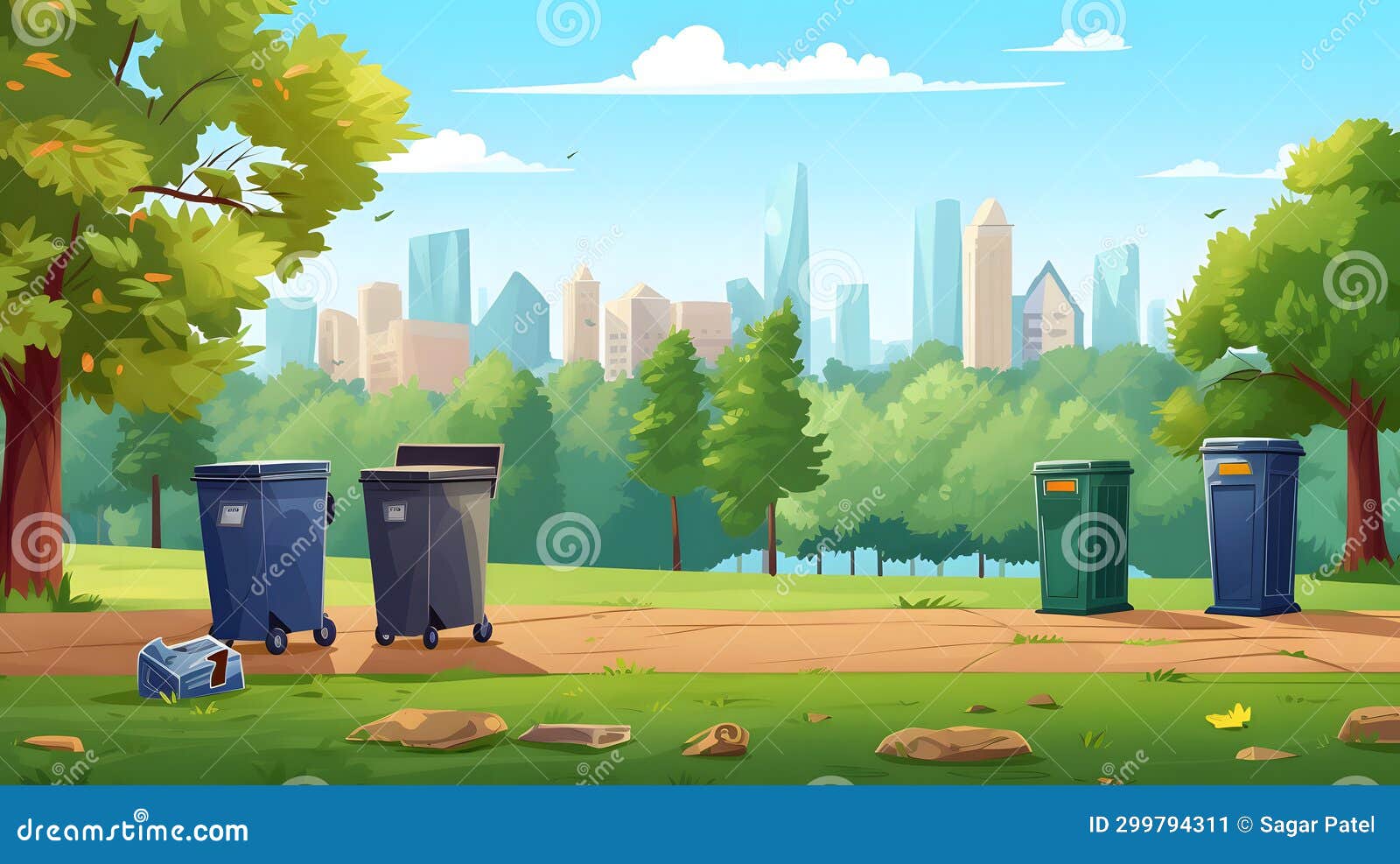 City Park with Recycle Bin for Sorting Waste Garbage Stock Image ...