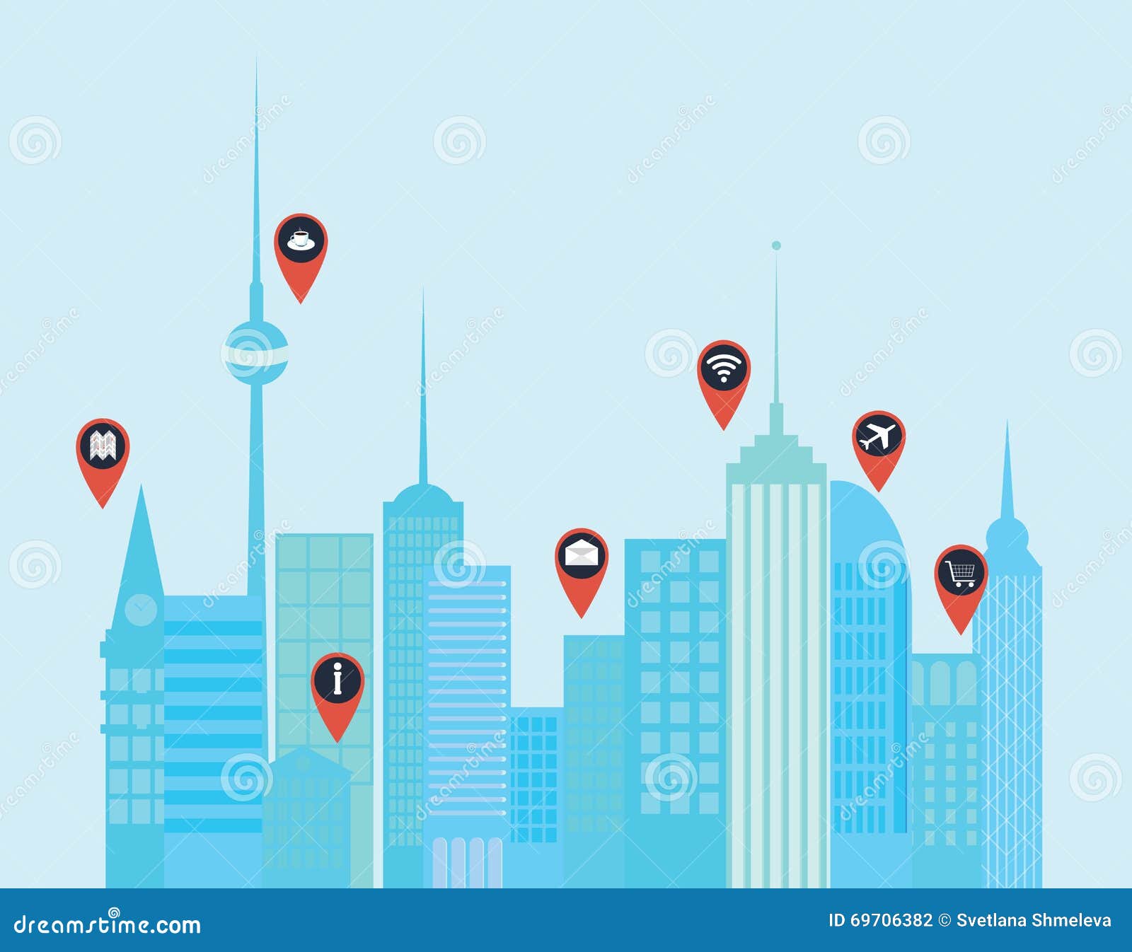 City with pin stock vector. Illustration of architecture - 69706382