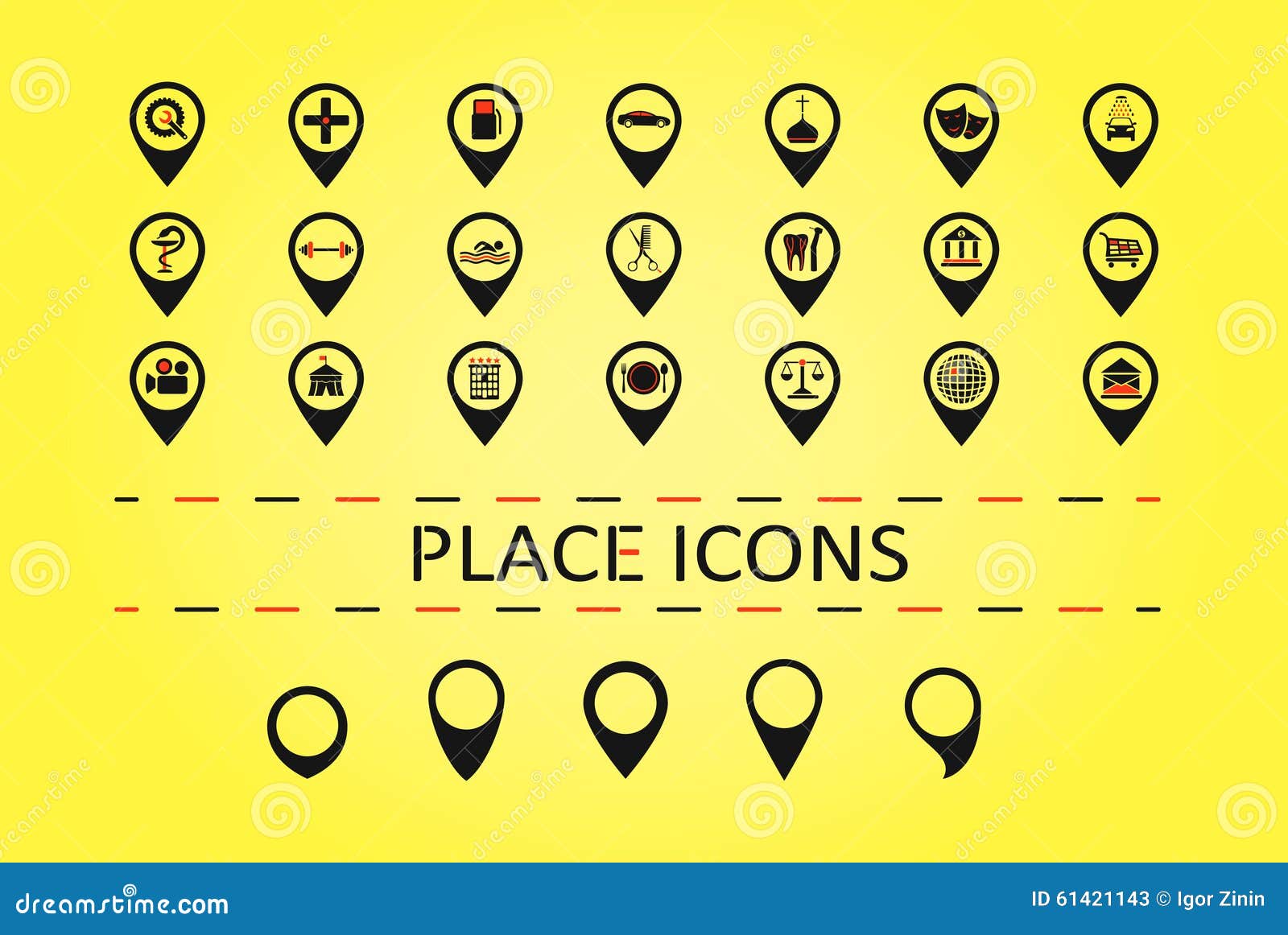City Places Icons and 5 Different Map Marks. Stock Vector ...