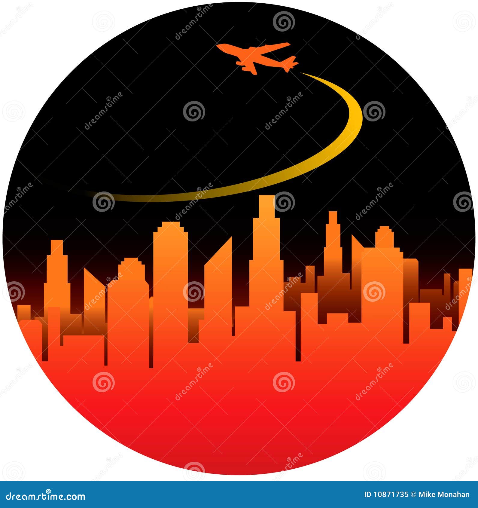 City with plane flying stock vector. Illustration of cityscape - 10871735