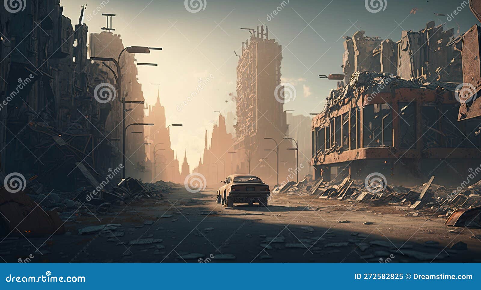 City in a Post-apocalyptic World. Generative AI Stock Illustration ...