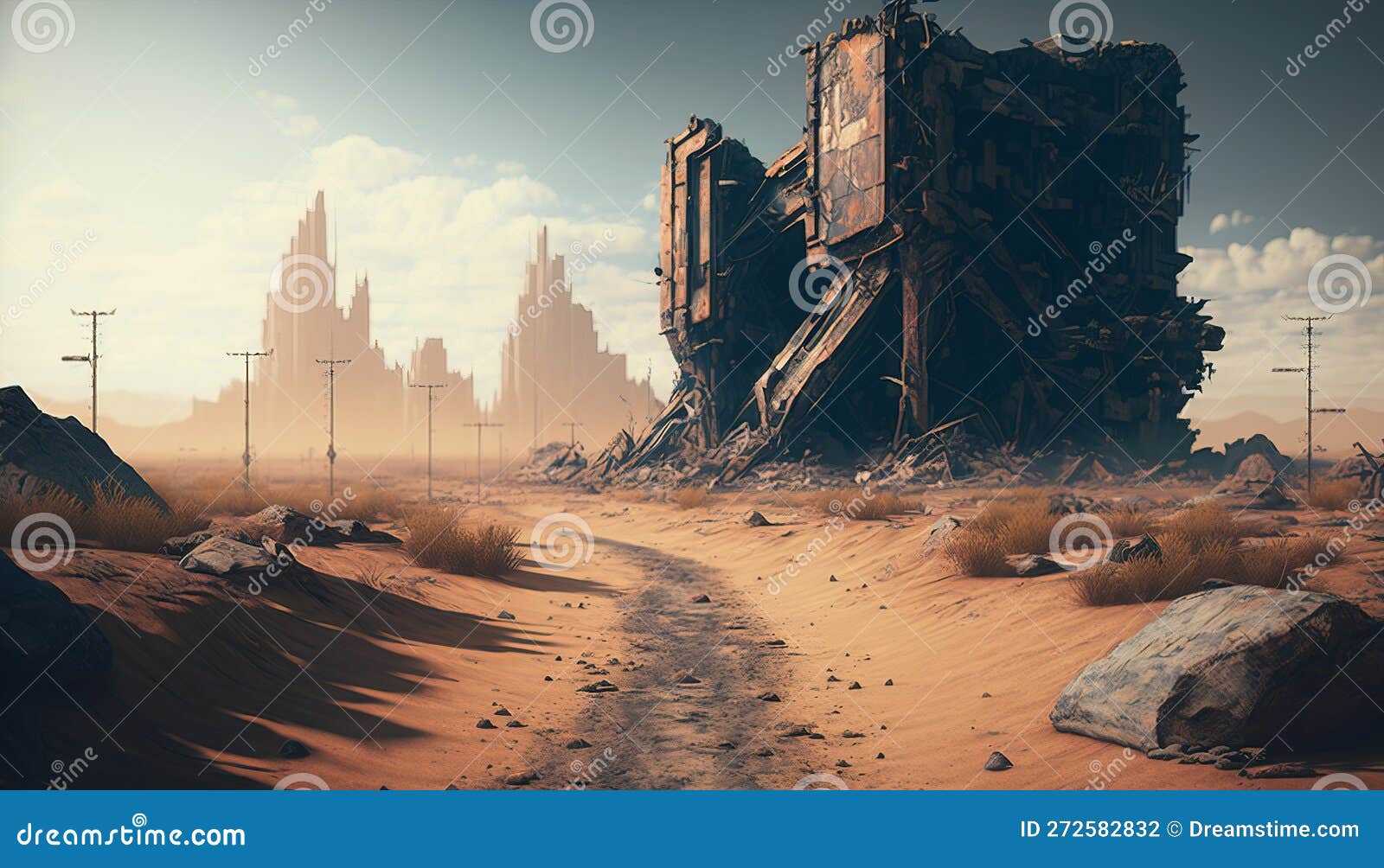 City in a Post-apocalyptic World. Generative AI Stock Illustration ...