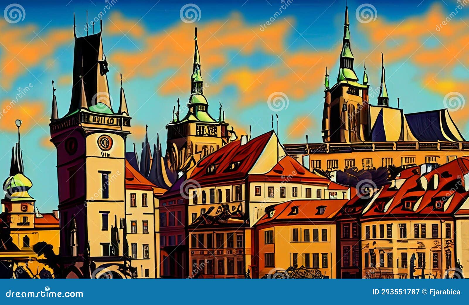 City of Prague Drawing for Children Stock Illustration - Illustration ...
